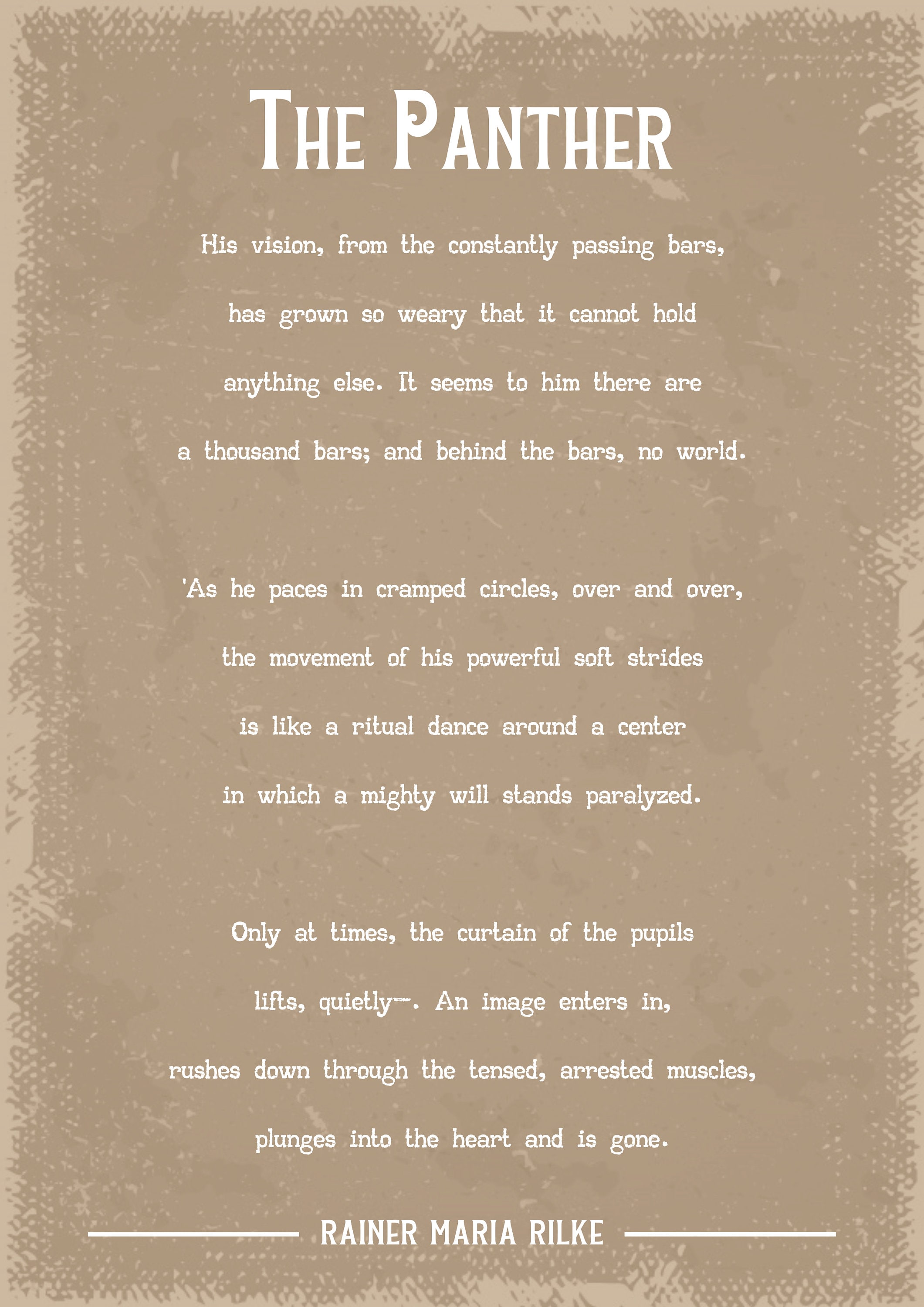 Rainer Maria Rilke the Panther Poem Art Print - Etsy