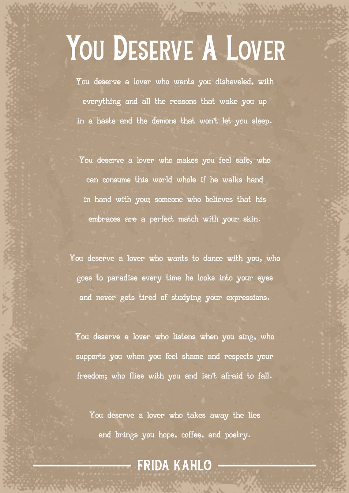 Frida Kahlo You Deserve a Lover Poem Art Print - Etsy