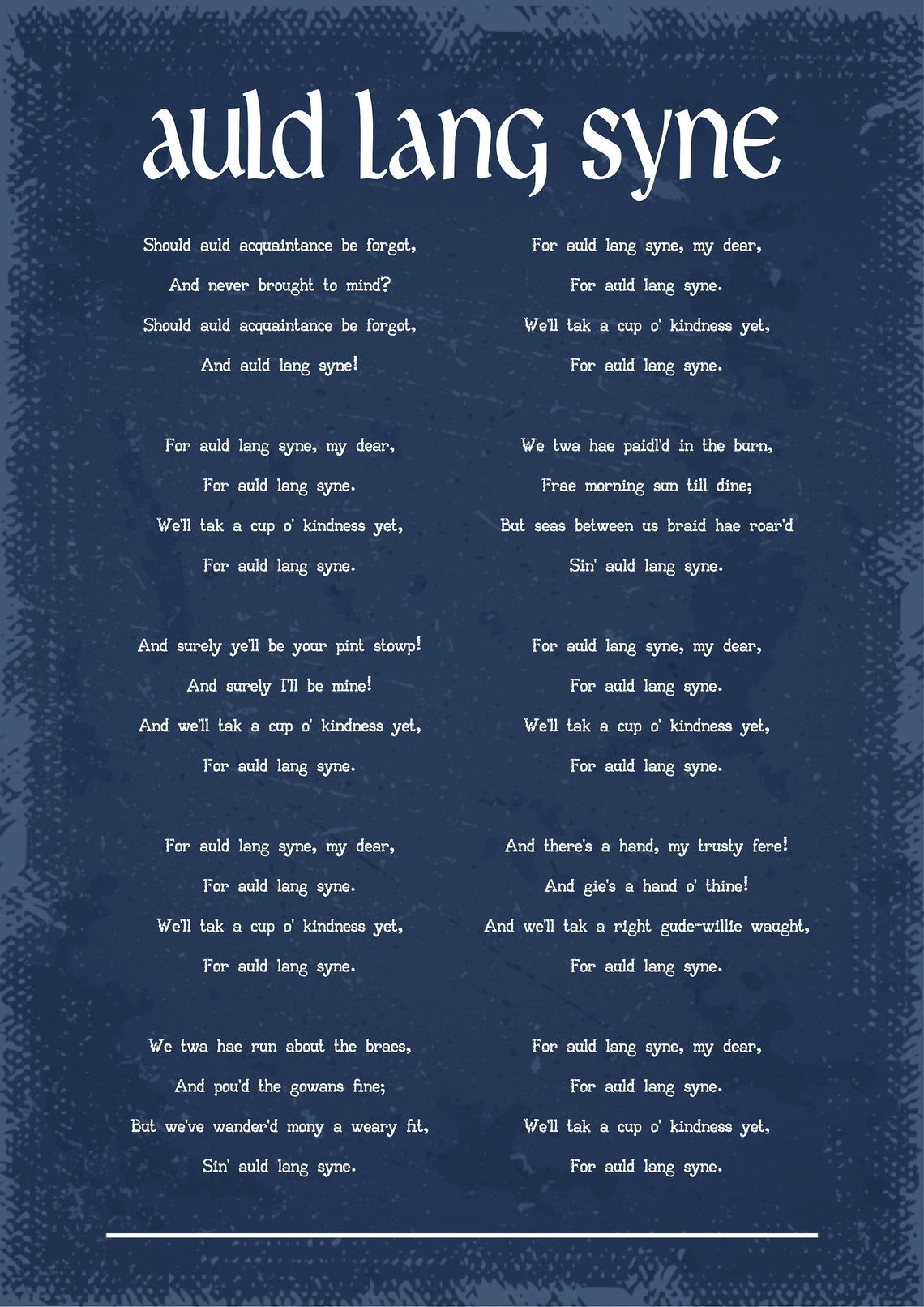 Robert Burns Auld Lang Syne Poem Art Print - Etsy