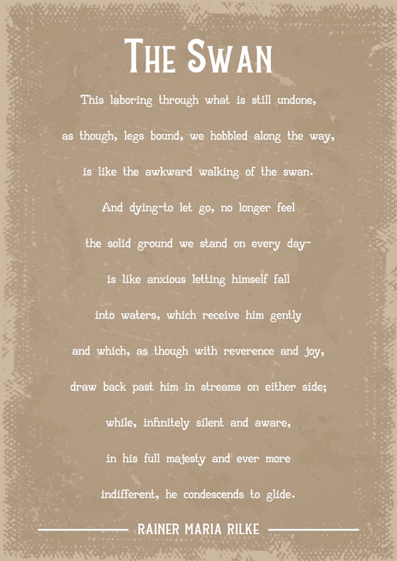 Rainer Maria Rilke the Swan Poem Art Print - Etsy