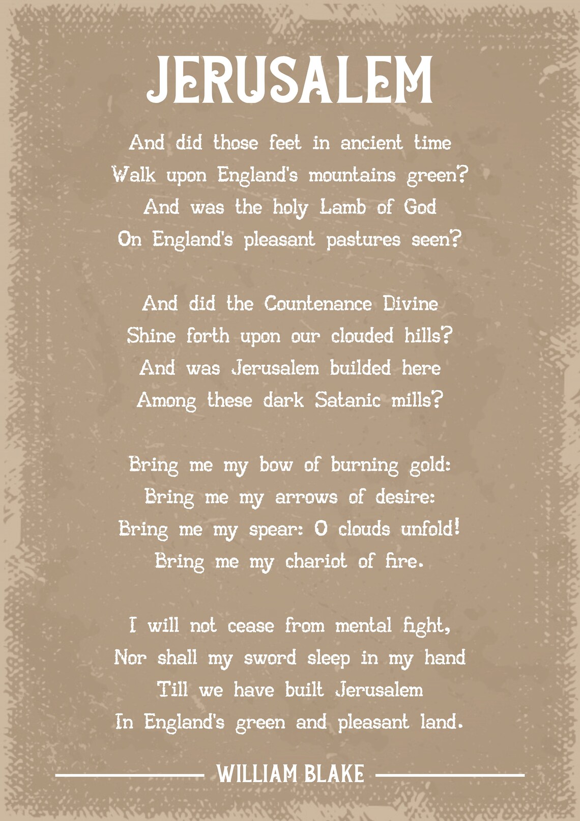 William Blake Jerusalem Poem Art Print - Etsy UK