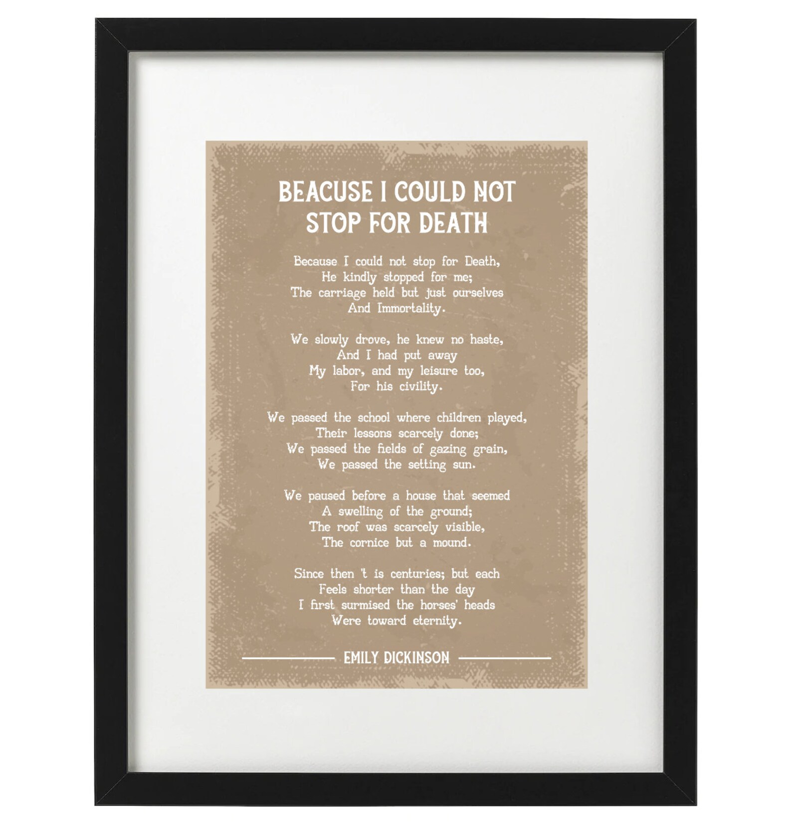 Emily Dickinson Because I Could Not Stop for Death Poem Art Print - Etsy