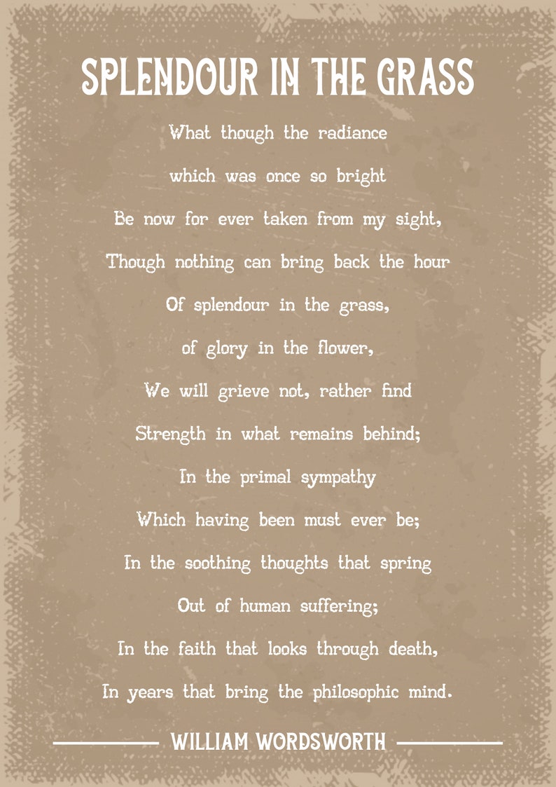 William Wordsworth Splendour in the Grass Poem Art Print - Etsy