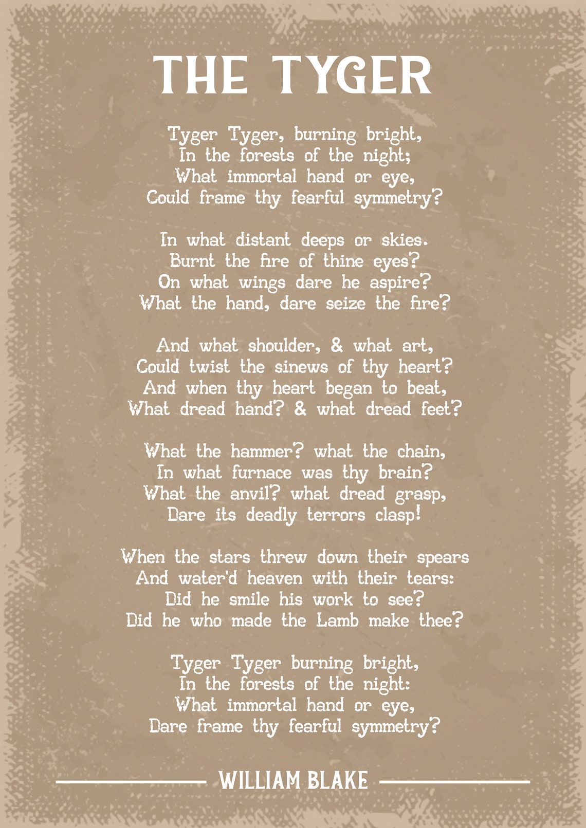 William Blake the Tyger Poem Art Print - Etsy