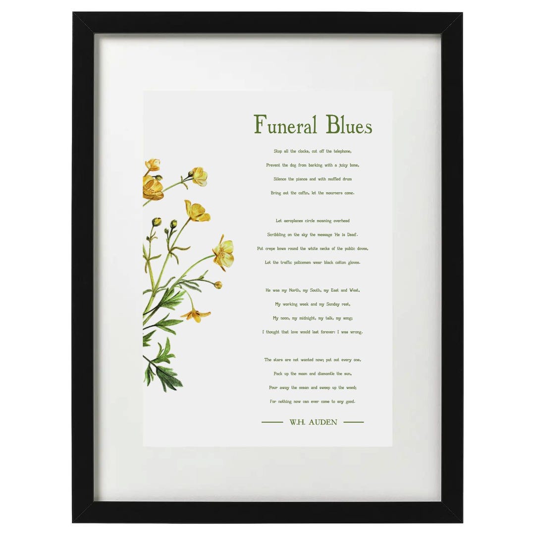 W H Auden Funeral Blues Poem Art Print - Etsy UK