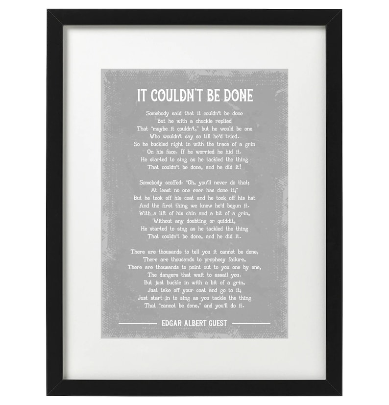 Edgar Albert Guest It Couldn't Be Done Poem Art Print - Etsy