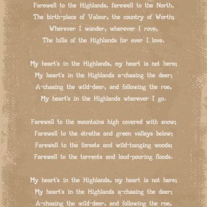 Robert Burns My Heart's in the Highlands poem art print | Etsy