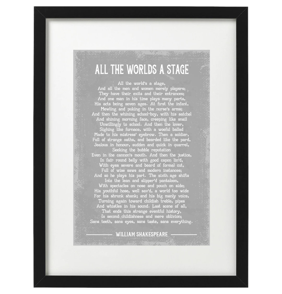 William Shakespeare All the World's a Stage Poem Art Print - Etsy