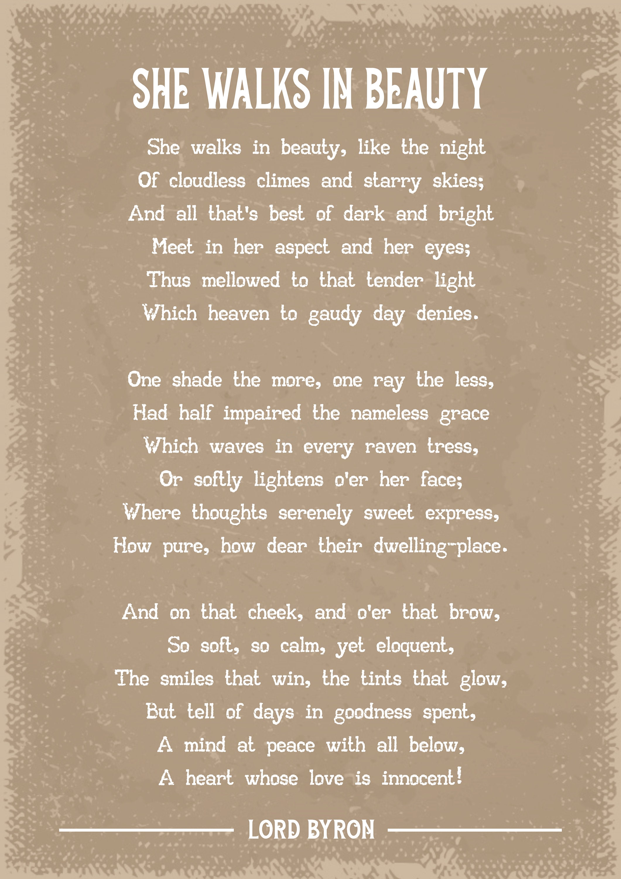 Lord Byron She Walks in Beauty Poem Art Print - Etsy UK