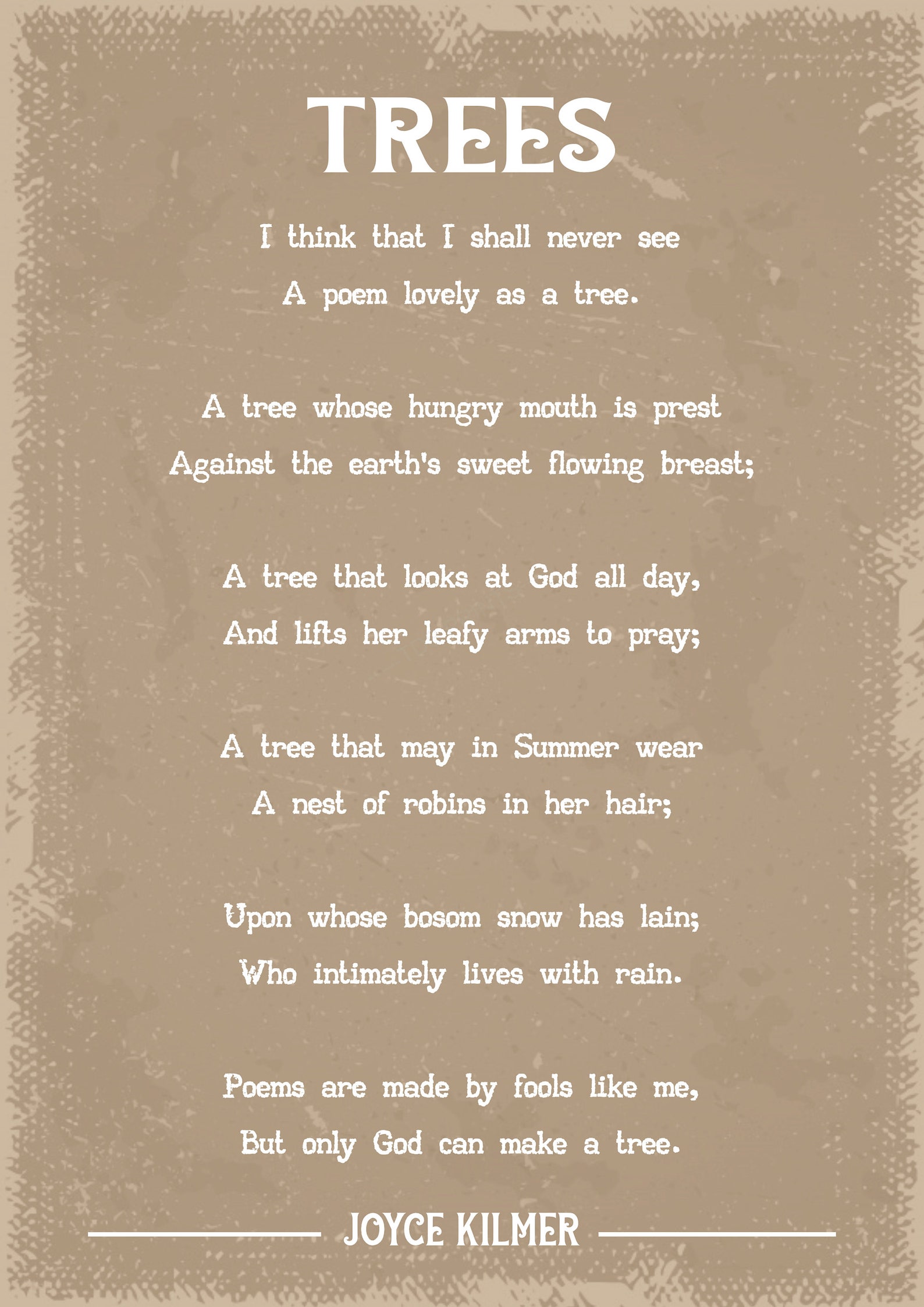 Joyce Kilmer Trees Poem Art Print - Etsy