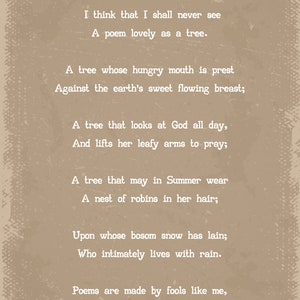 Joyce Kilmer Trees Poem Art Print - Etsy
