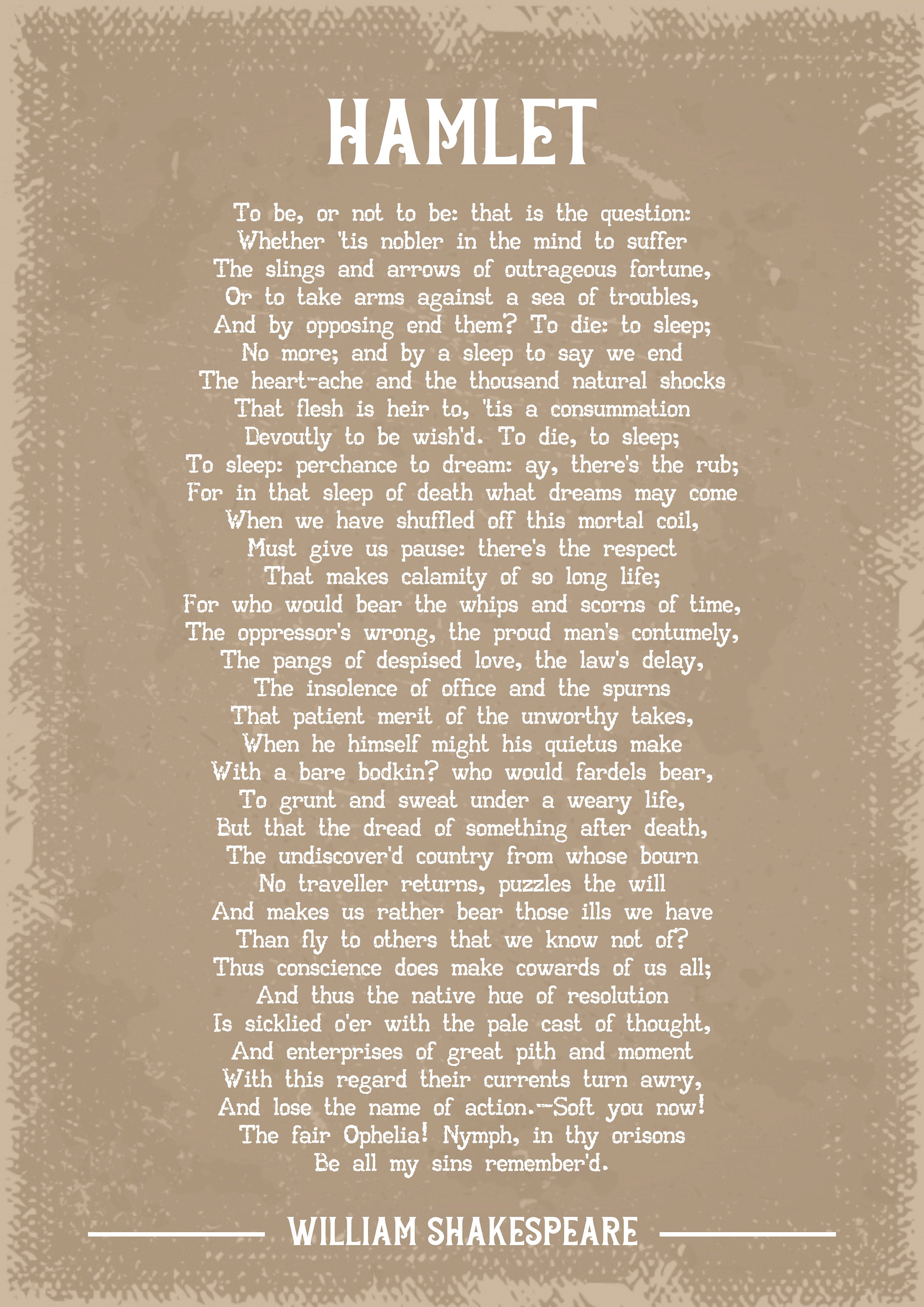 William Shakespeare Hamlet Art Print - Etsy UK