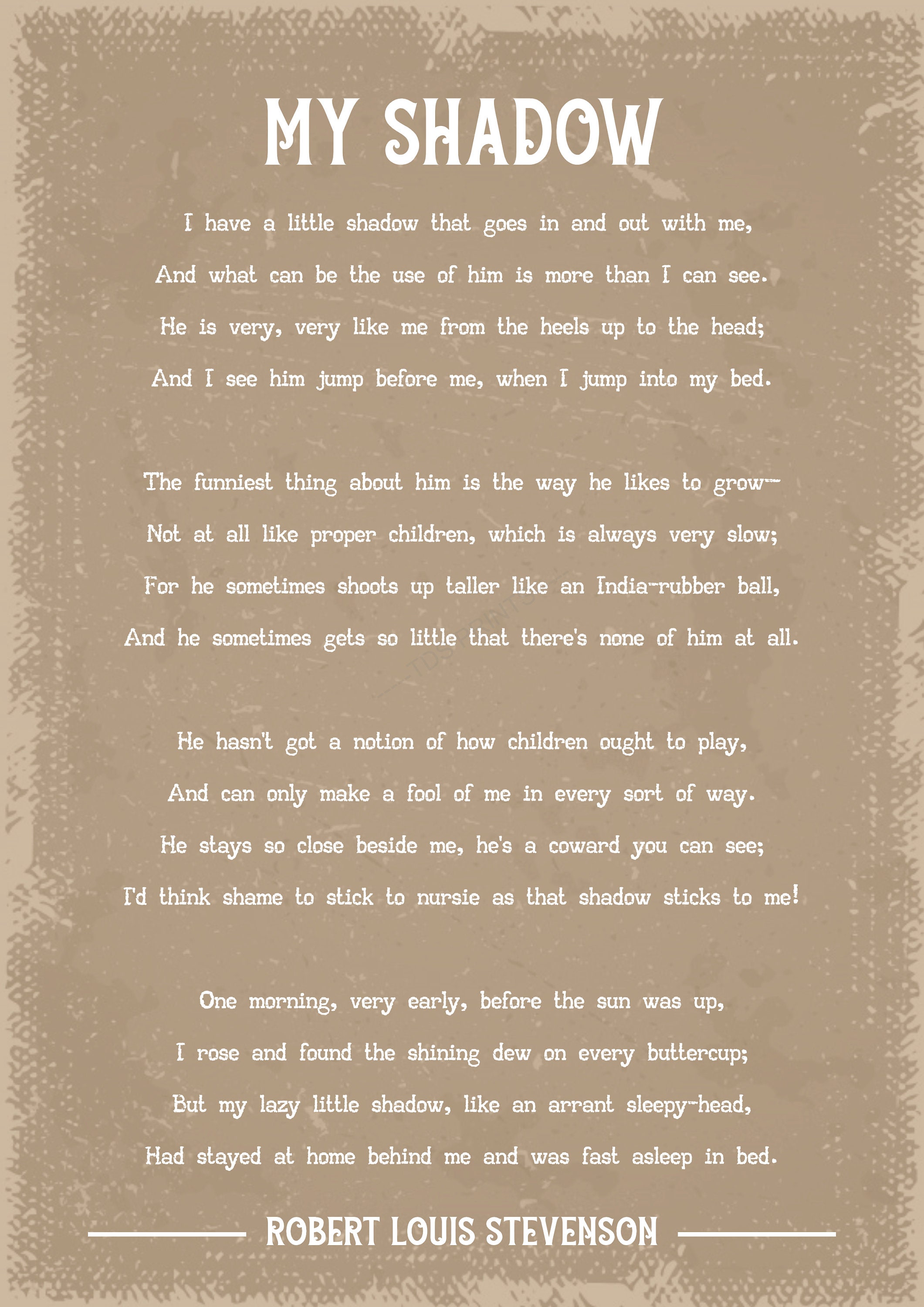 Robert Louis Stevenson My Shadow Poem Art Print - Etsy