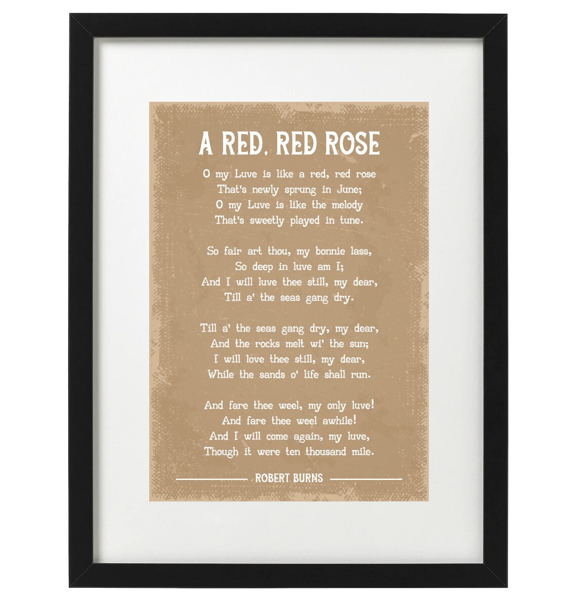 Robert Burns A red red rose poem art print | Etsy
