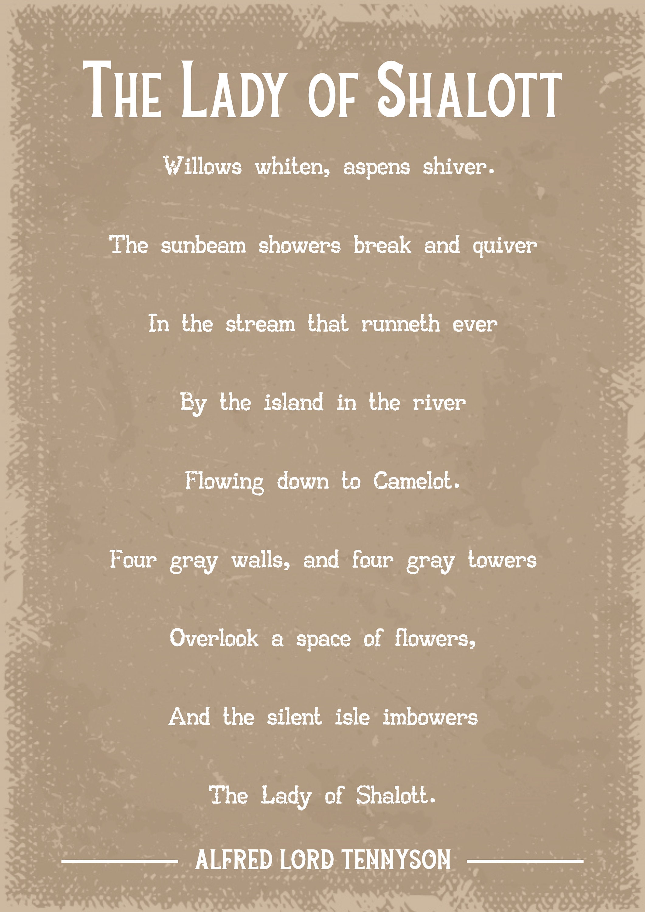 Alfred Lord Tennyson the Lady of Shalott Poem Extract Art Print - Etsy