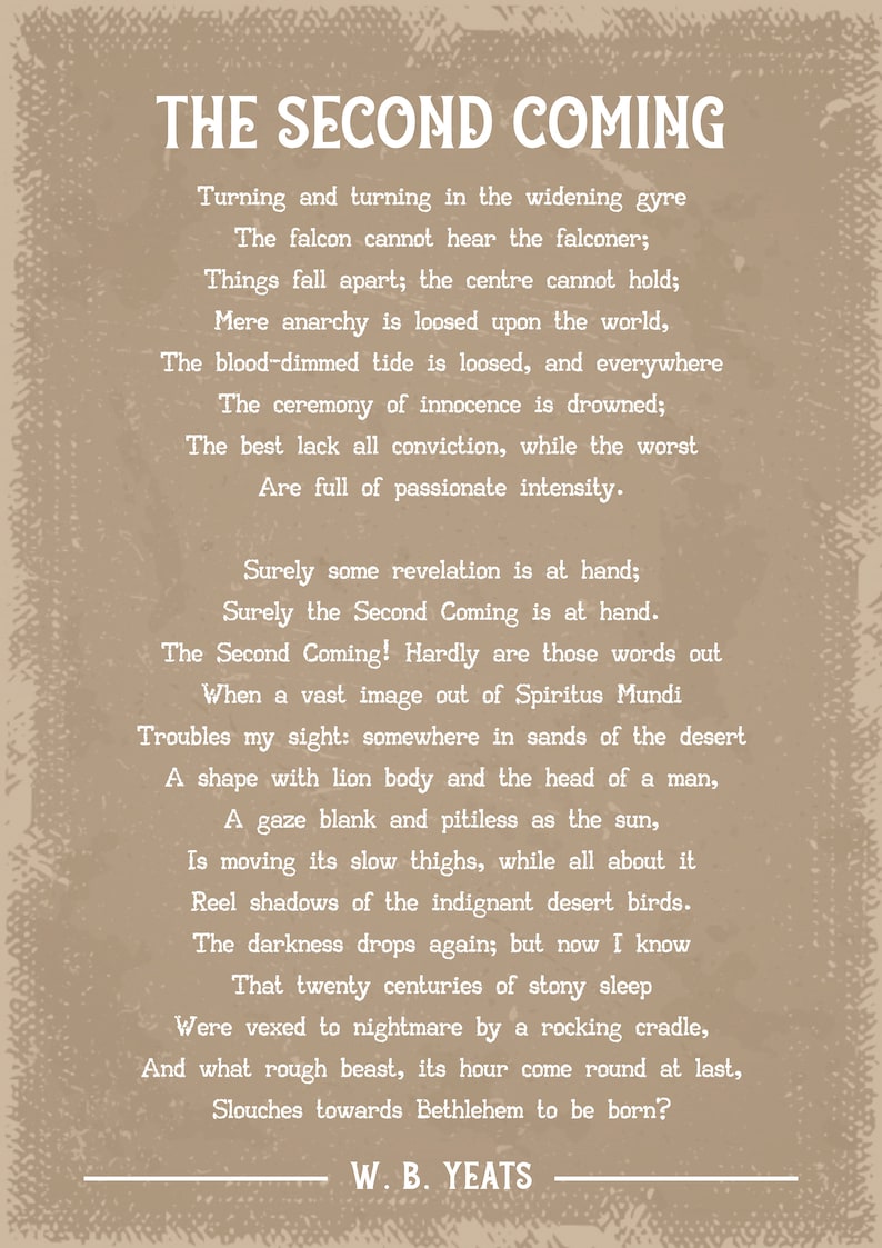 W.B. Yeats the Second Coming Poem Art Print - Etsy