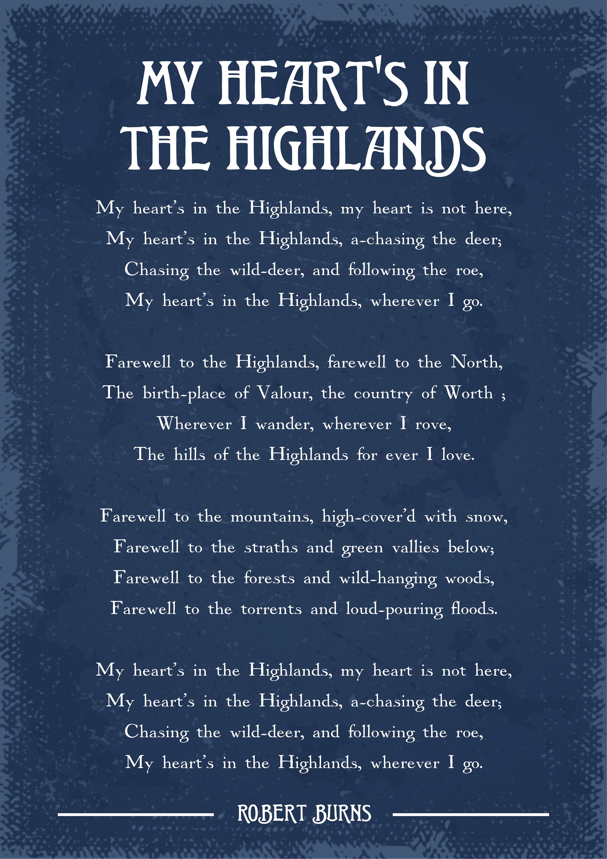 Robert Burns My Heart's in the Highlands Poem Art Print - Etsy