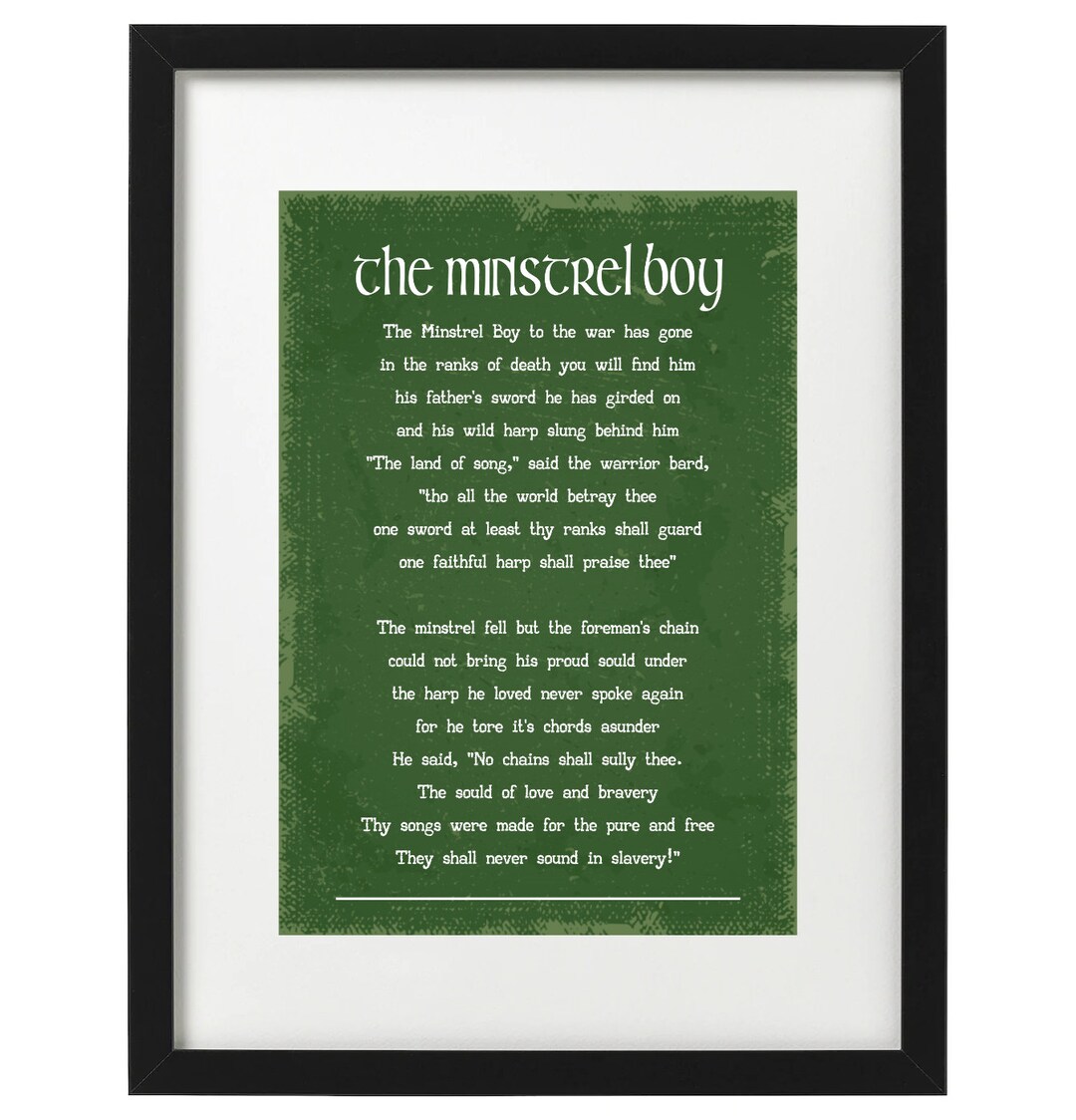 The Minstrel Boy Traditional Irish Song Art Print - Etsy UK