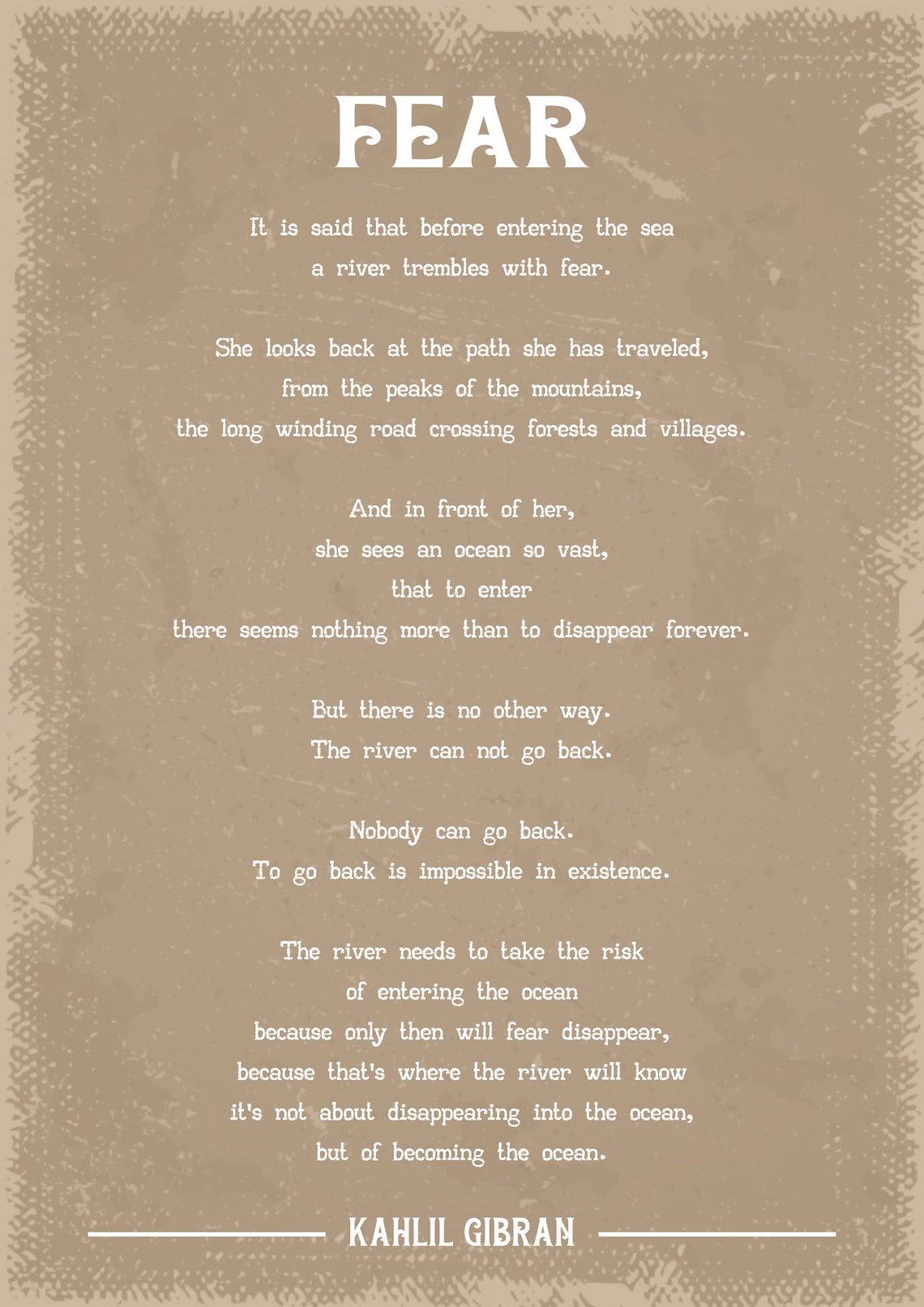 Kahlil Gibran Fear Poem Art Print - Etsy