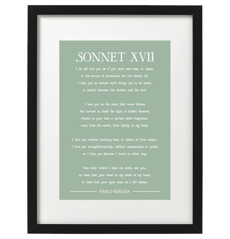 Pablo Neruda Sonnet XVII Poem Art Print - Etsy