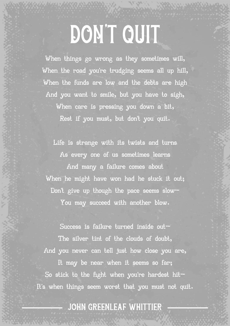 John Greenleaf Whittier Don't Quit Poem Art Print - Etsy