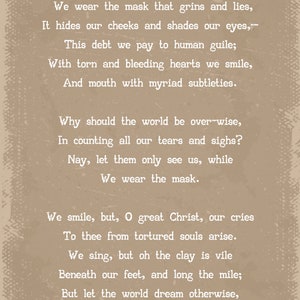 Paul Laurence Dunbar We Wear the Mask Poem Art Print - Etsy UK