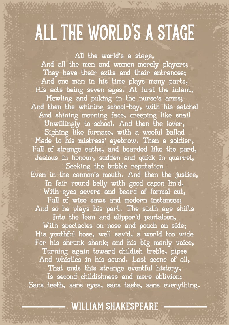William Shakespeare All the Worlds a Stage Art Print - Etsy UK