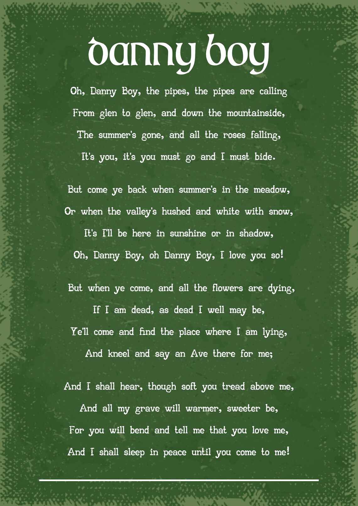 Danny Boy Traditional Irish Song Art Print - Etsy