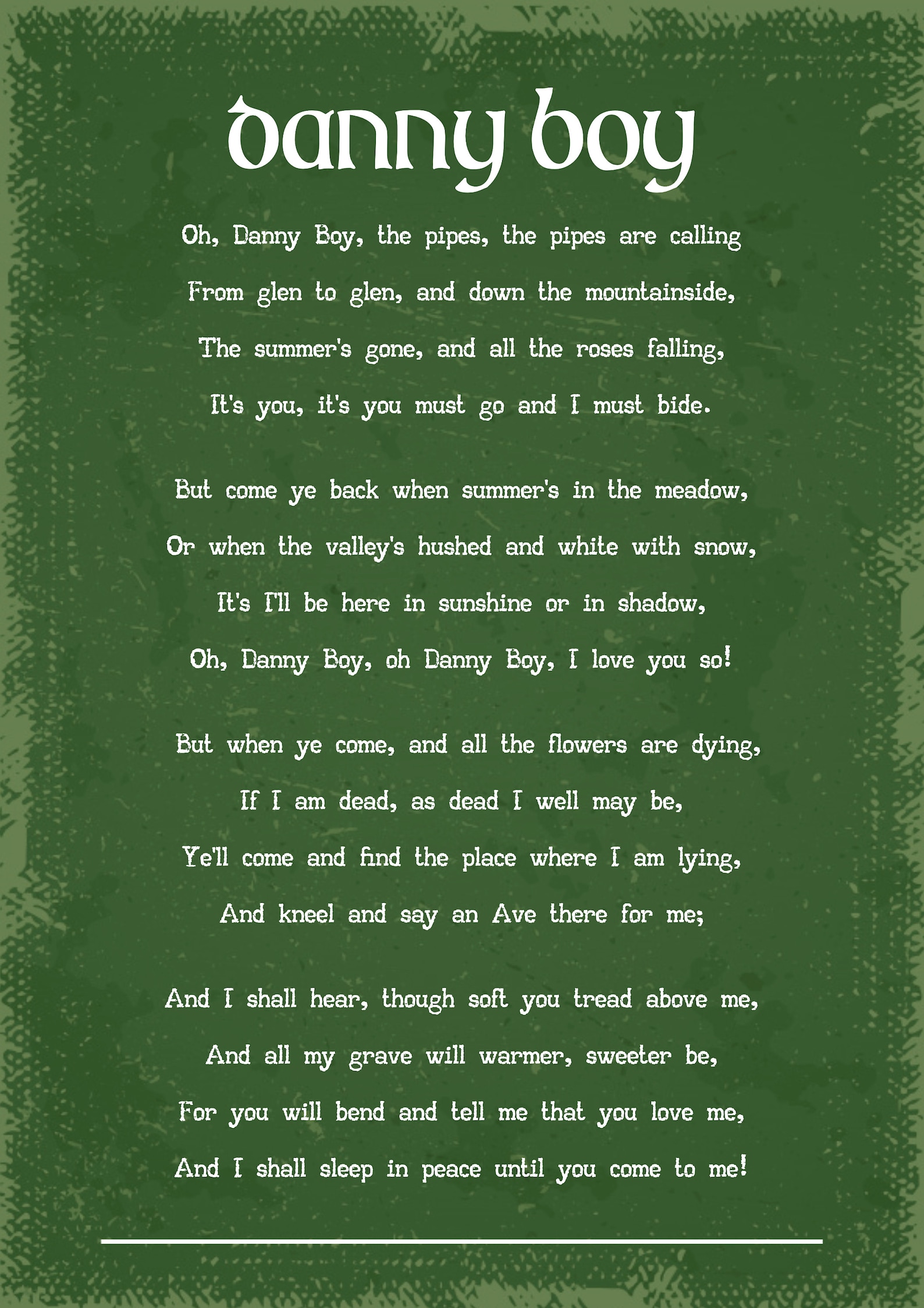 Danny Boy Traditional Irish Song Art Print - Etsy