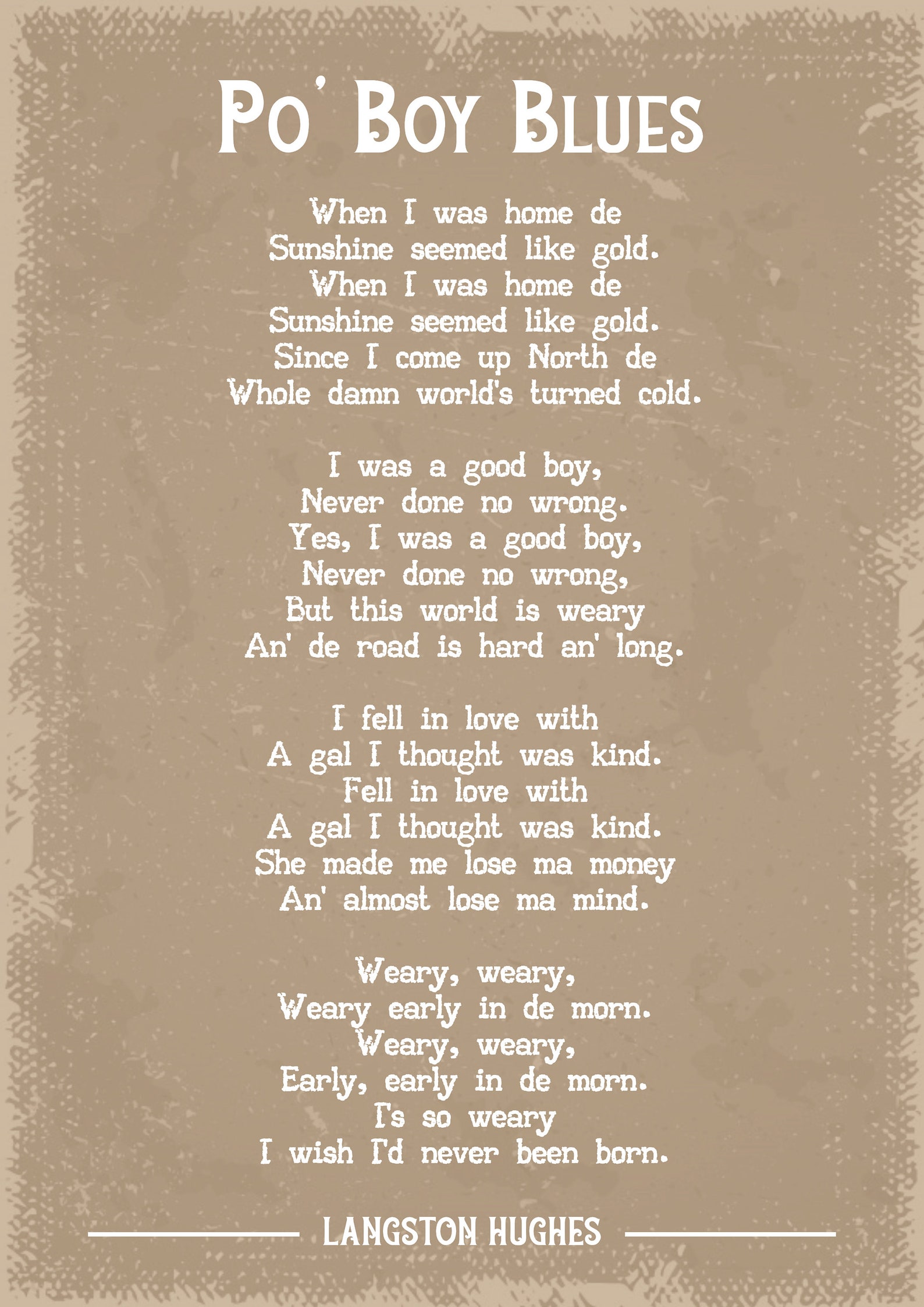 Langston Hughes Po' Boy Blues Poem Art Print - Etsy