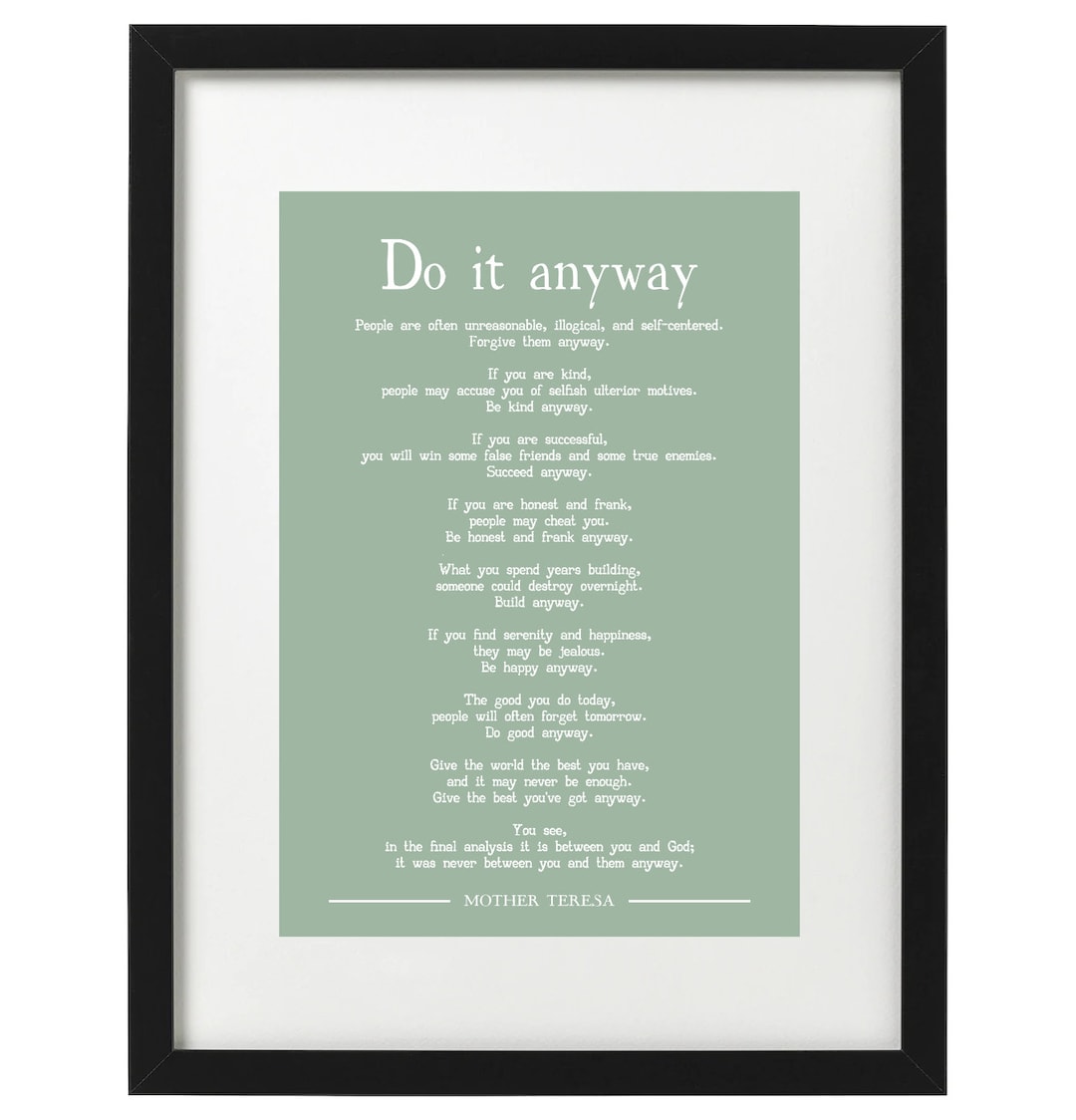 Mother Teresa Do It Anyway Poem Art Print - Etsy