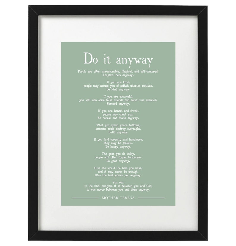 Mother Teresa Do It Anyway Poem Art Print - Etsy