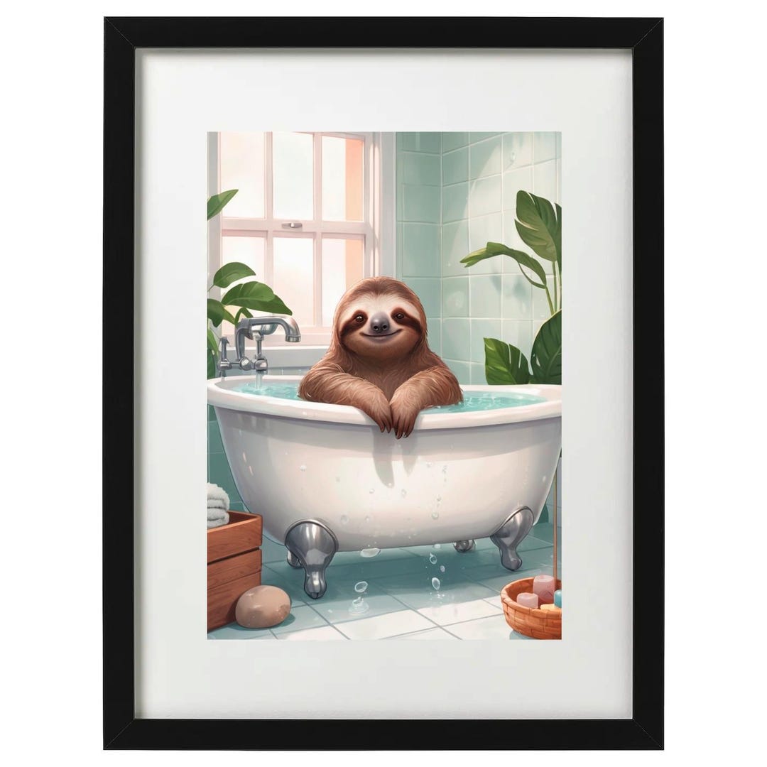 Cute Sloth in the Bathroom Wall Art Print - Etsy
