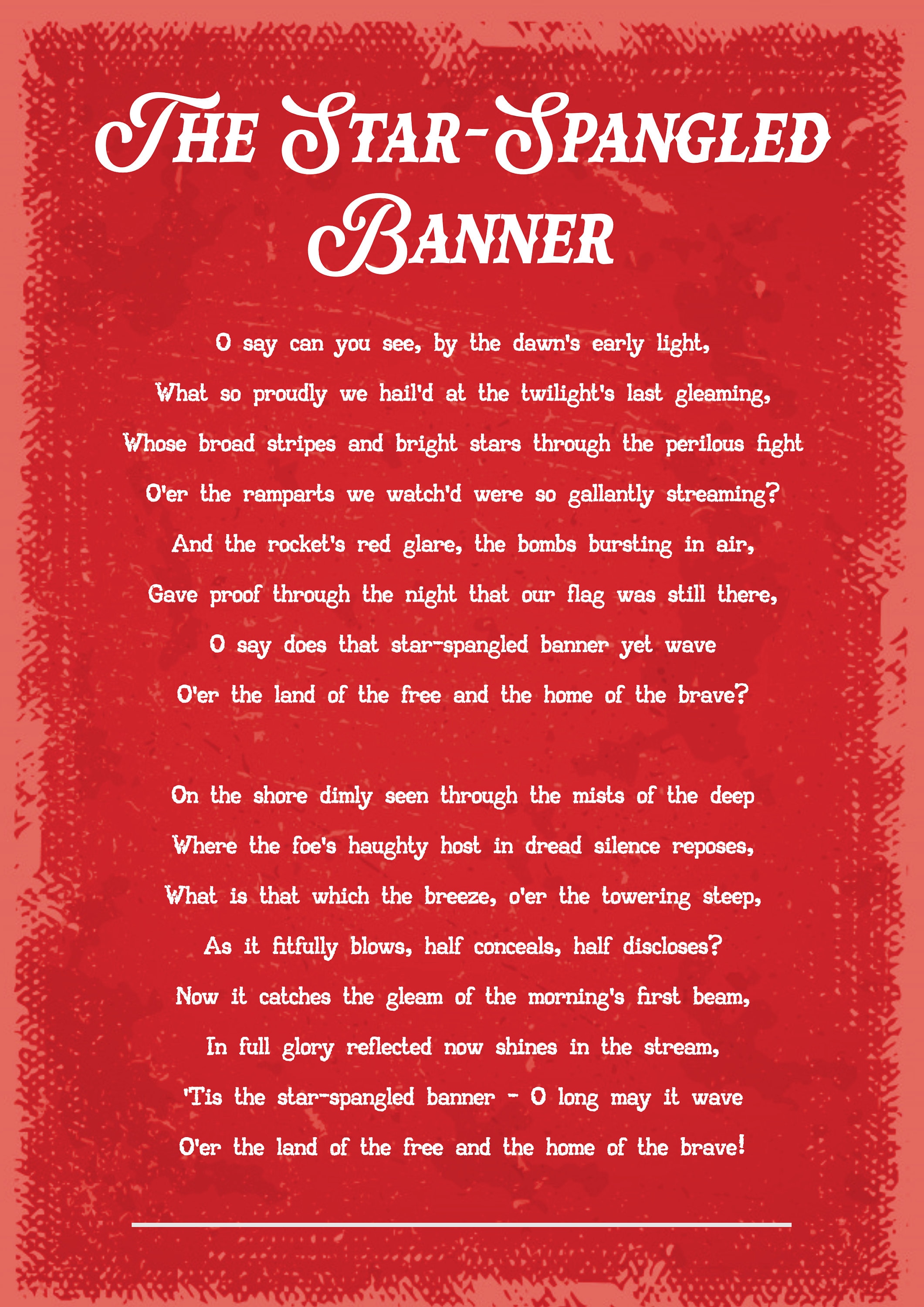 USA National Anthem the Star Spangled Banner Art Print - Etsy