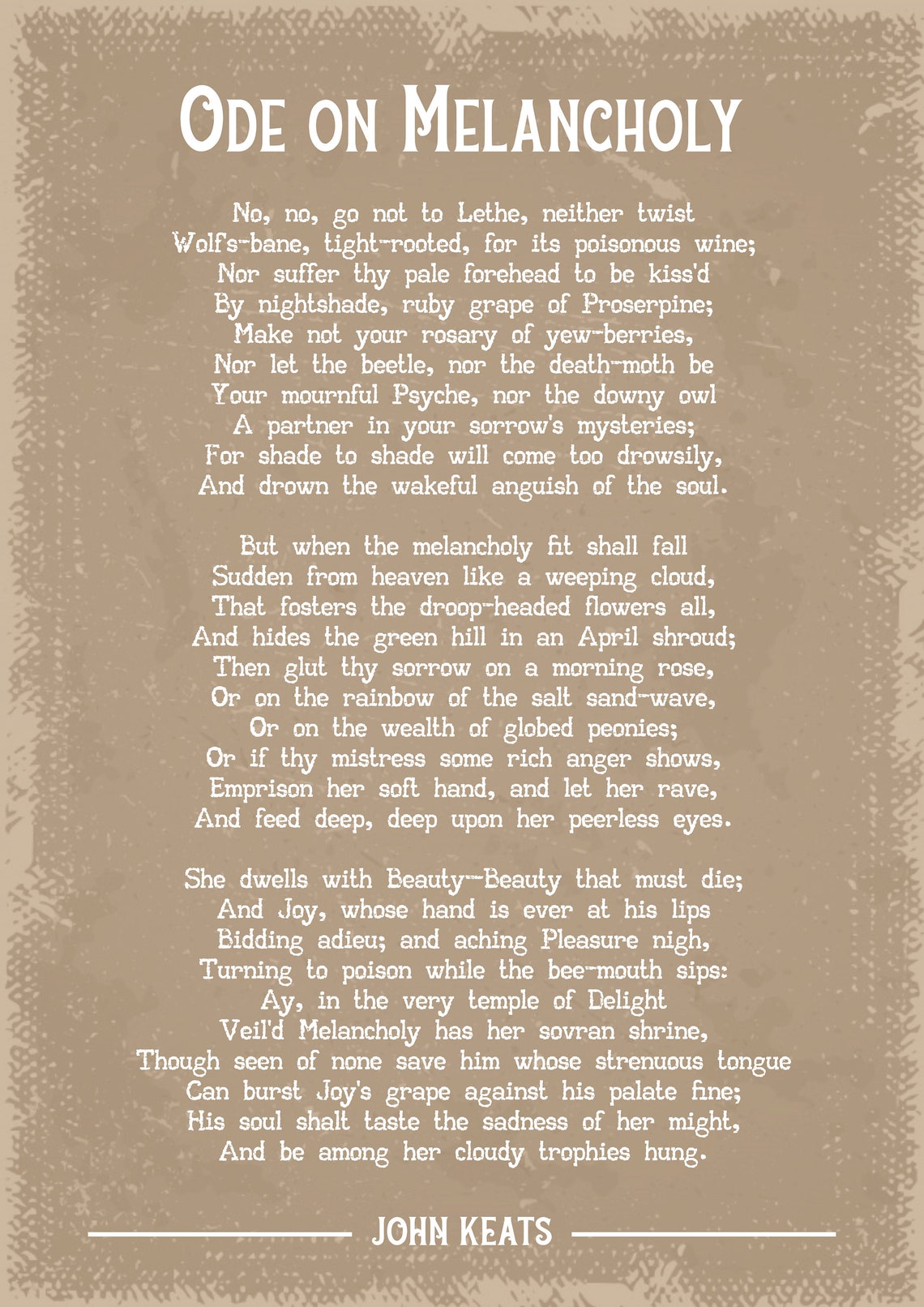 John Keats Ode on Melancholy Poem Art Print - Etsy