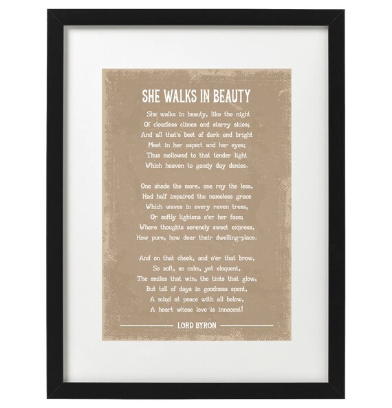 Lord Byron She Walks in Beauty Poem Art Print | Etsy UK