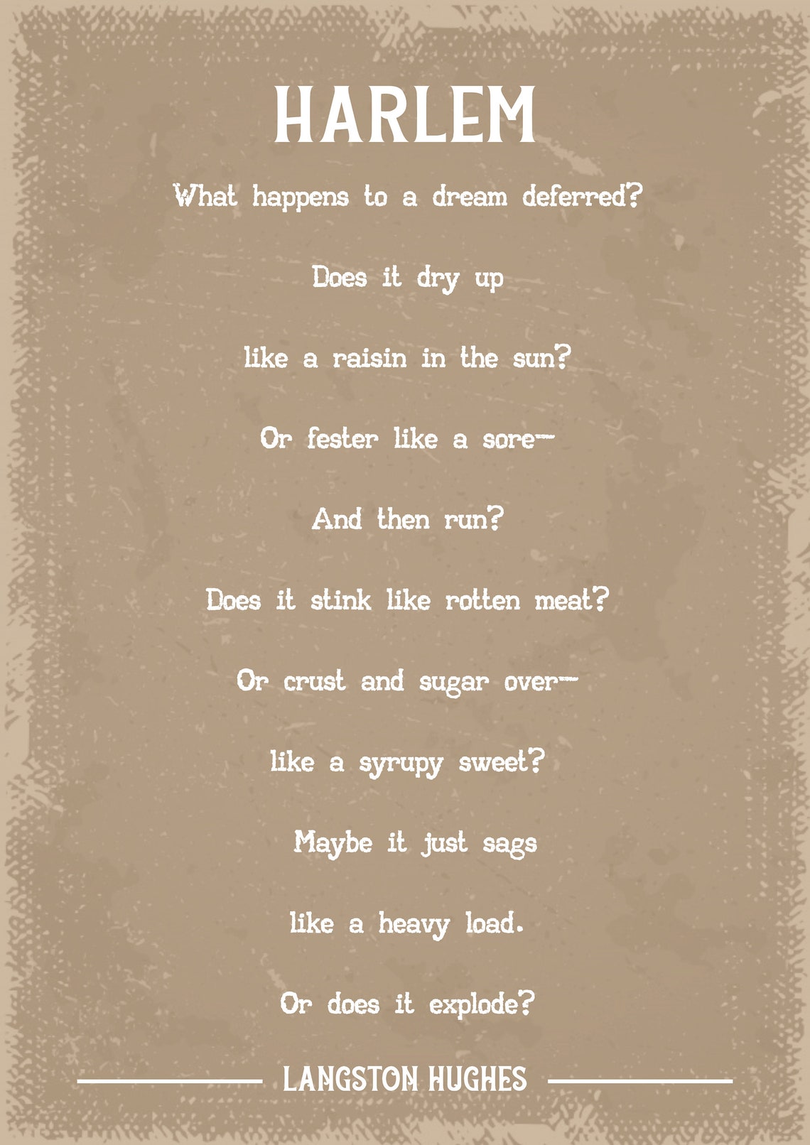 Langston Hughes Harlem Poem Art Print - Etsy