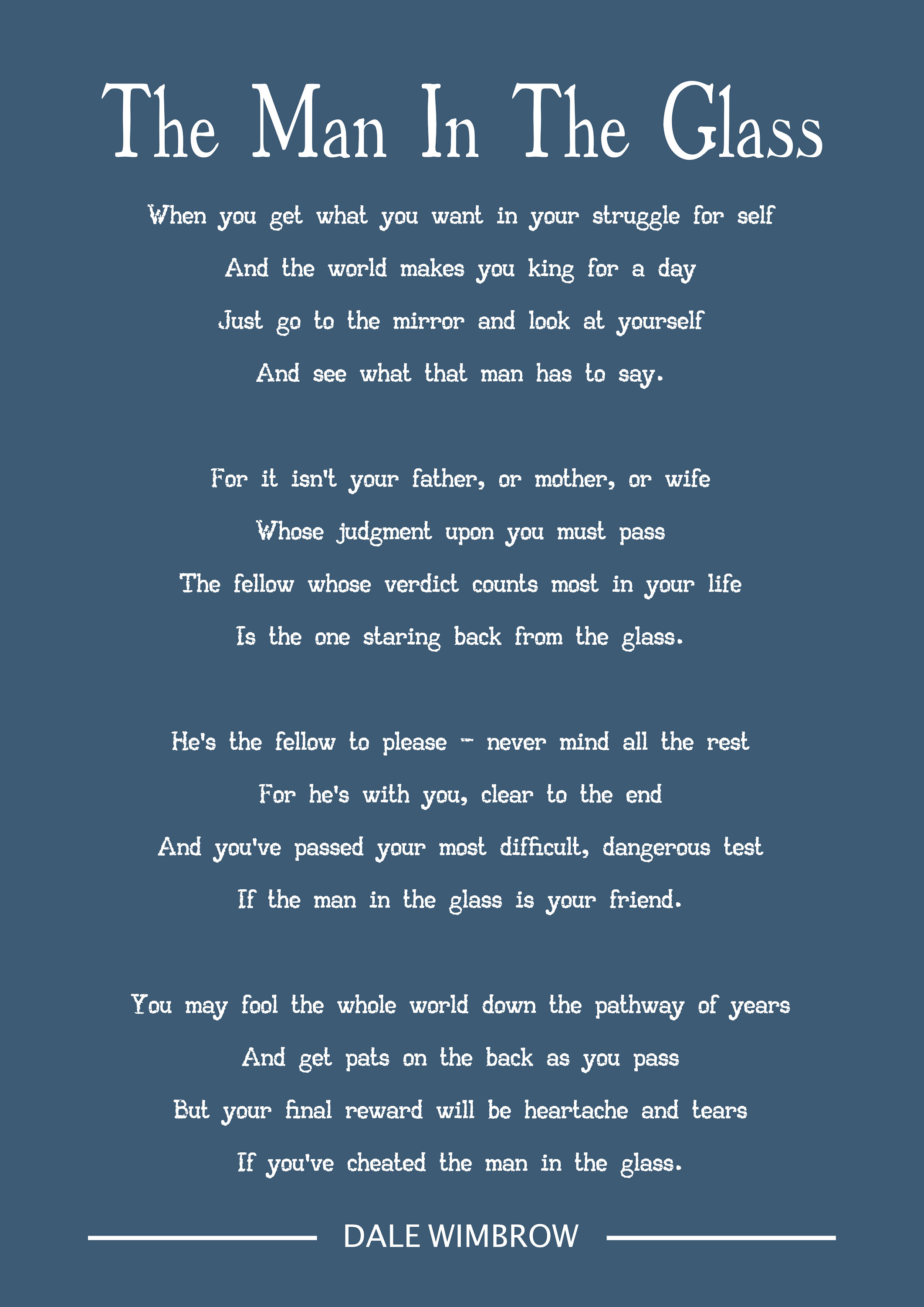 Dale Wimbrow the Man in the Glass Poem Art Print - Etsy