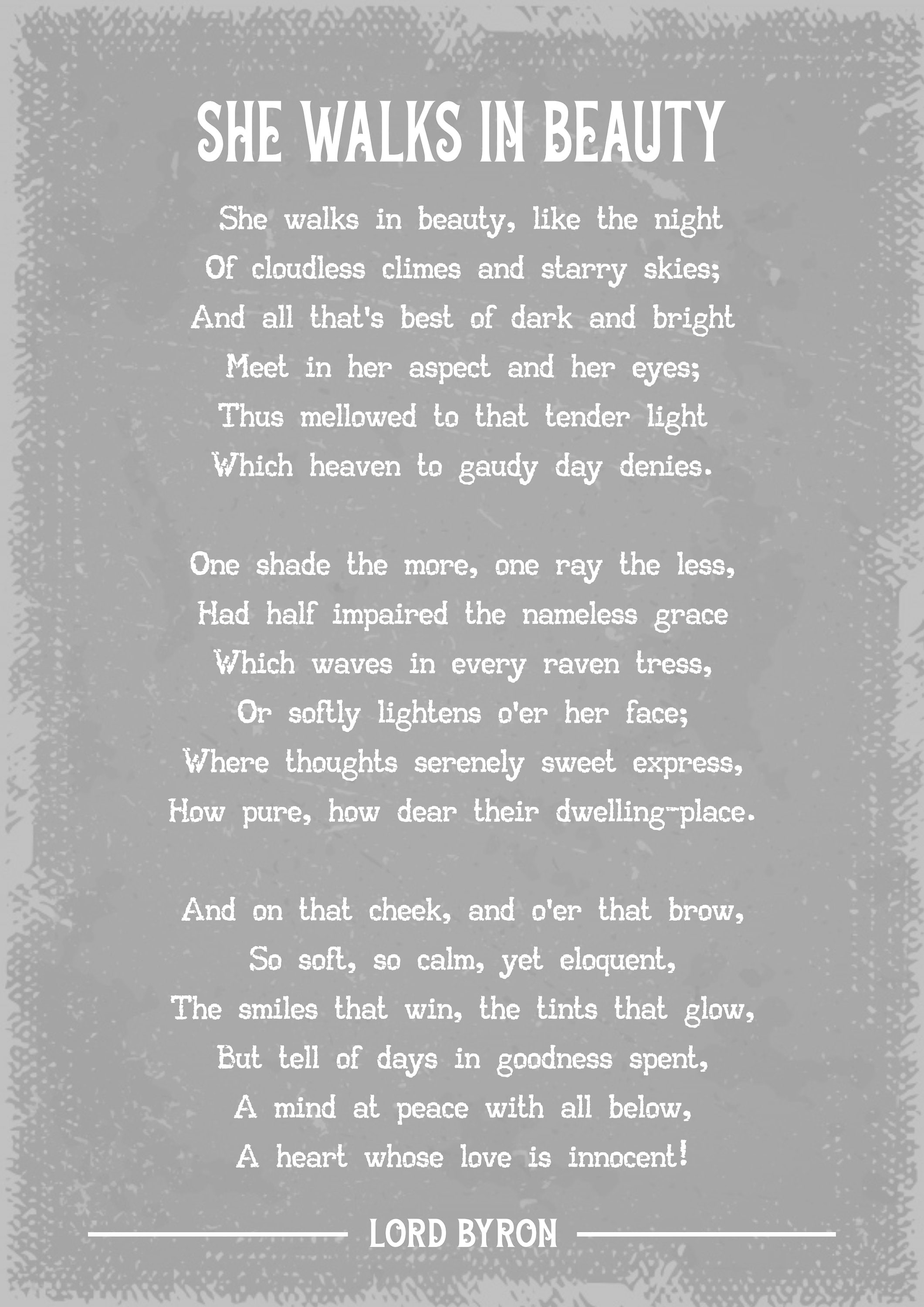 Lord Byron She Walks in Beauty Poem Art Print - Etsy