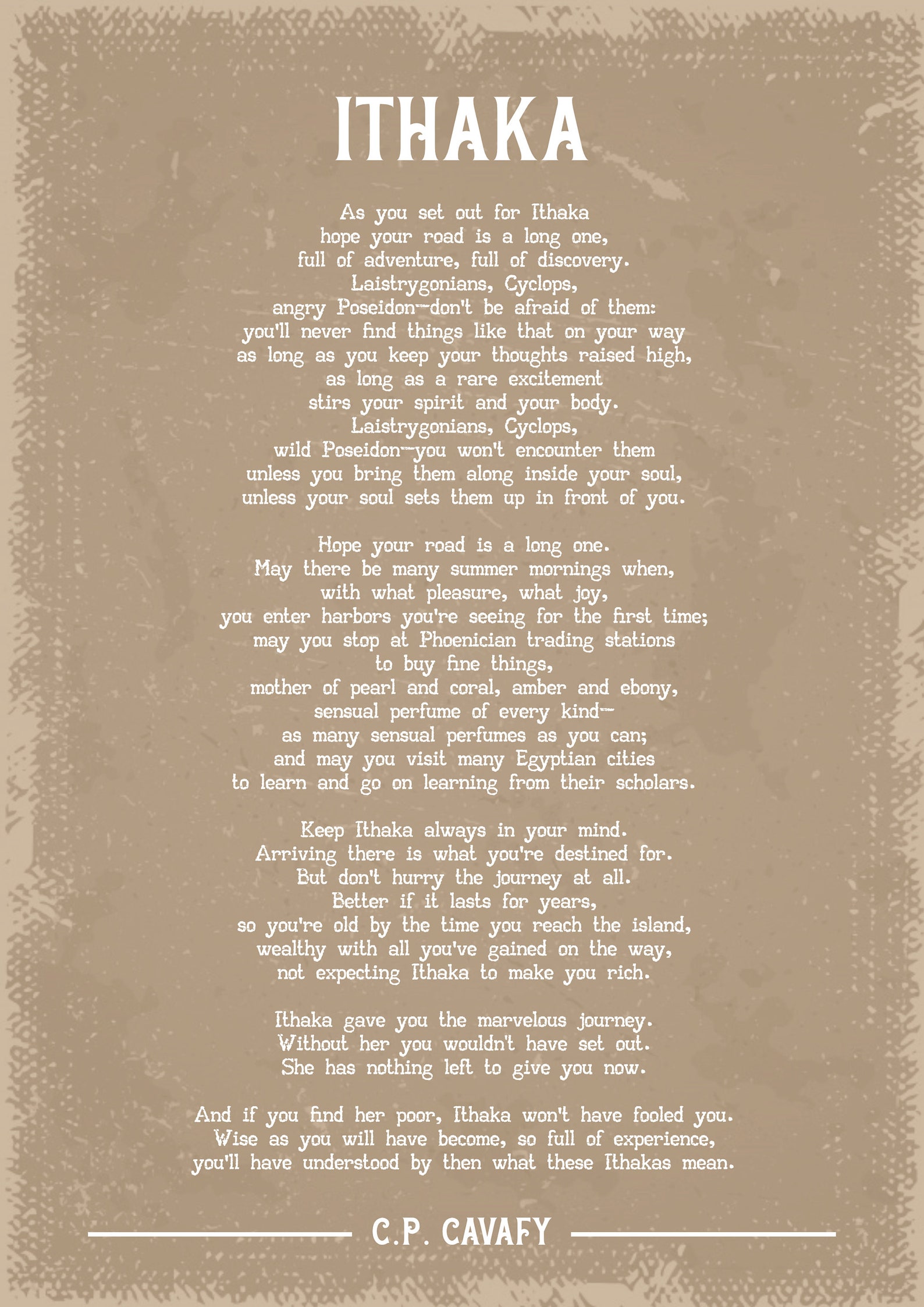 C.P. Cavafy Ithaka Poem Art Print - Etsy UK