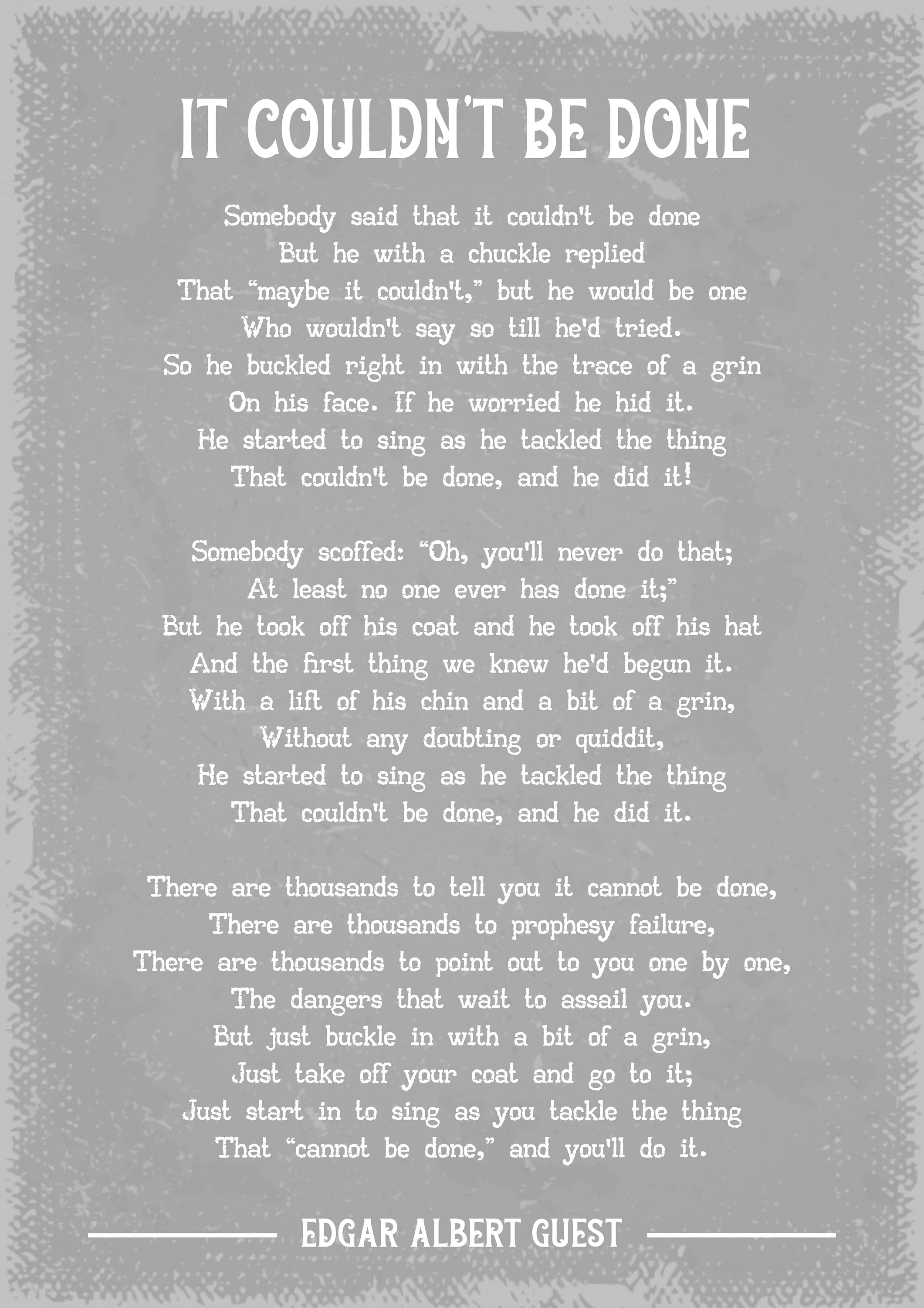 Edgar Albert Guest It Couldn't Be Done Poem Art Print - Etsy UK