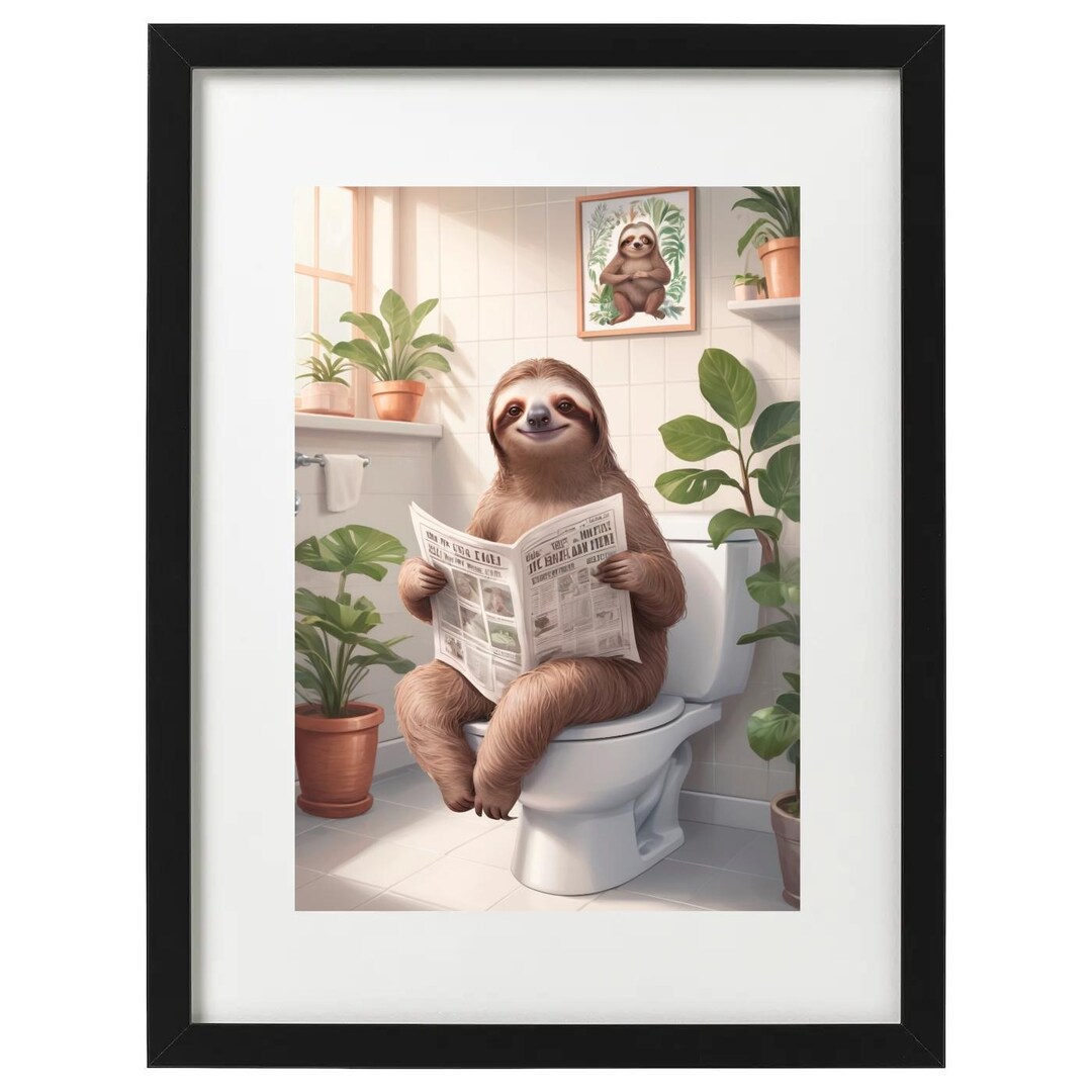Cute Sloth on the Toilet / Bathroom Wall Art Print - Etsy