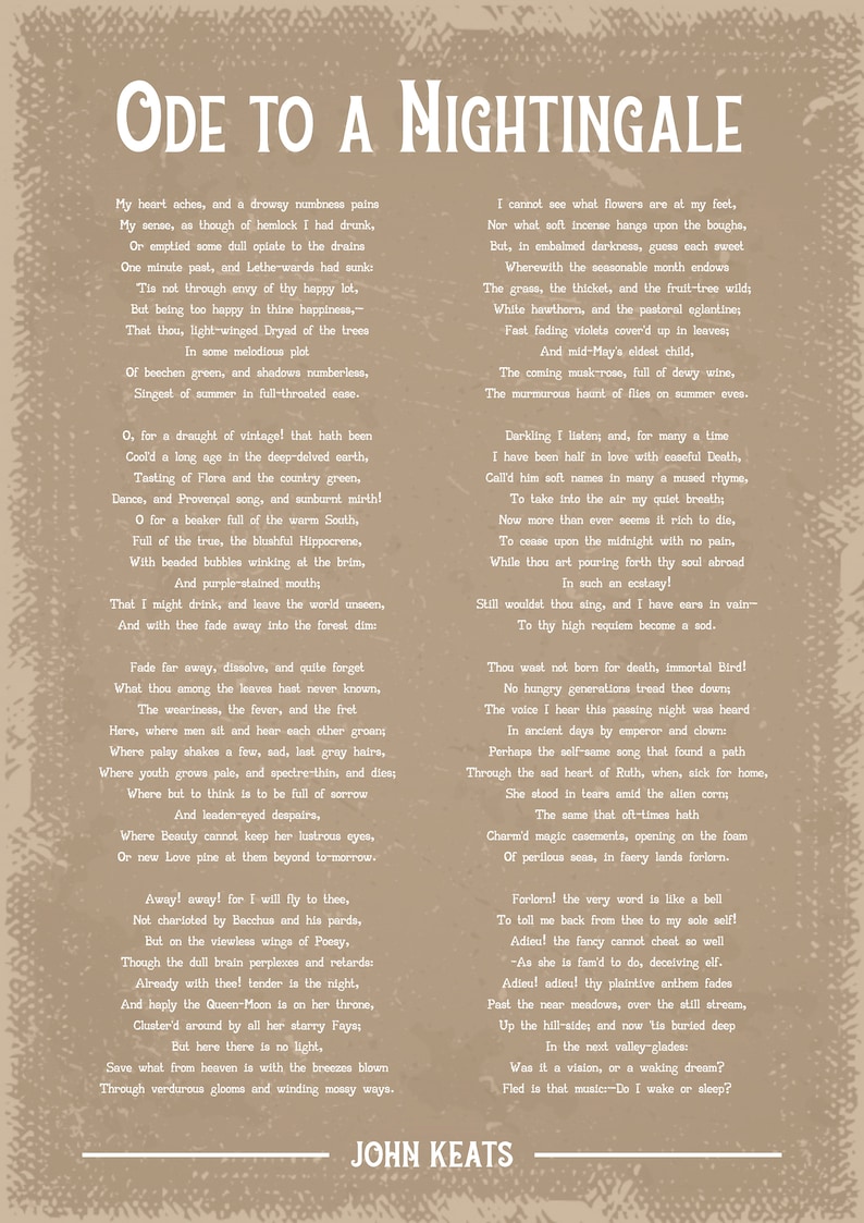 John Keats Ode to a Nightingale Poem Art Print - Etsy