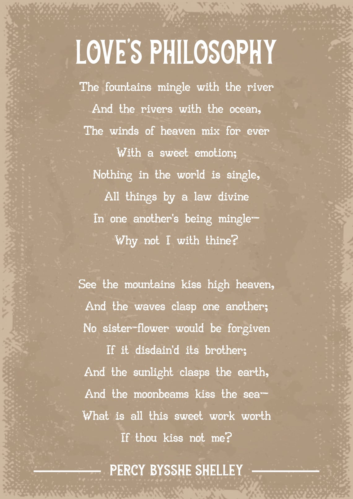 Percy Bysshe Shelley Love's Philosophy Art Print - Etsy UK