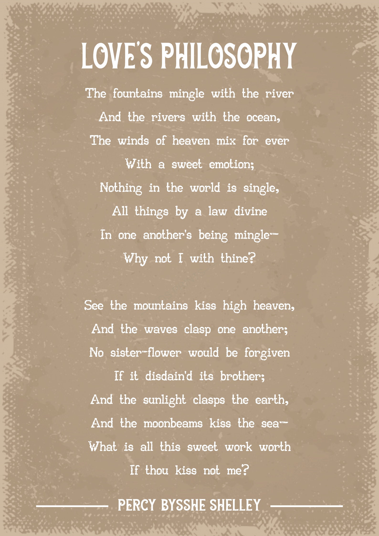 Percy Bysshe Shelley Love's Philosophy Art Print - Etsy UK