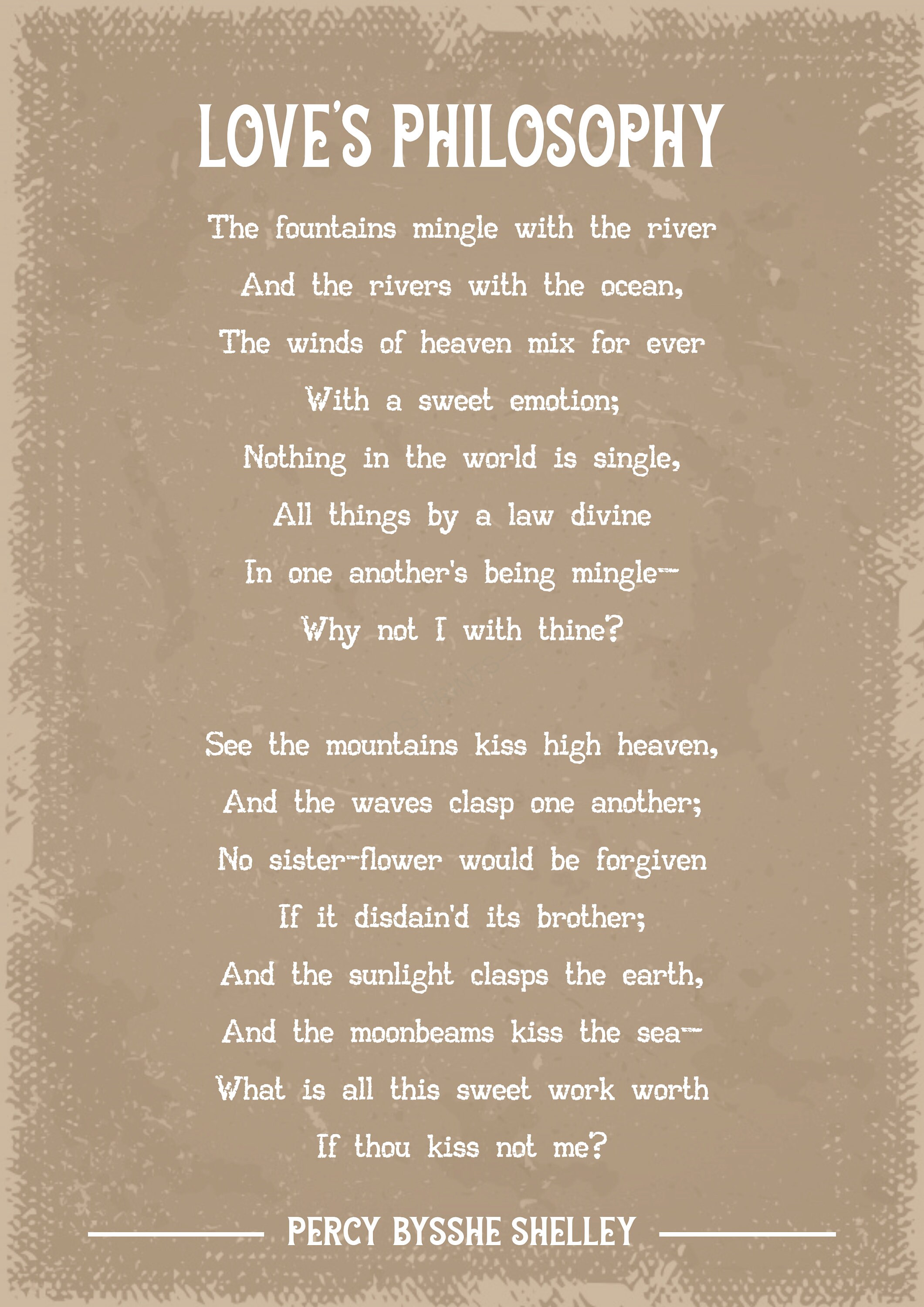 Percy Bysshe Shelley Love's Philosophy Art Print - Etsy UK