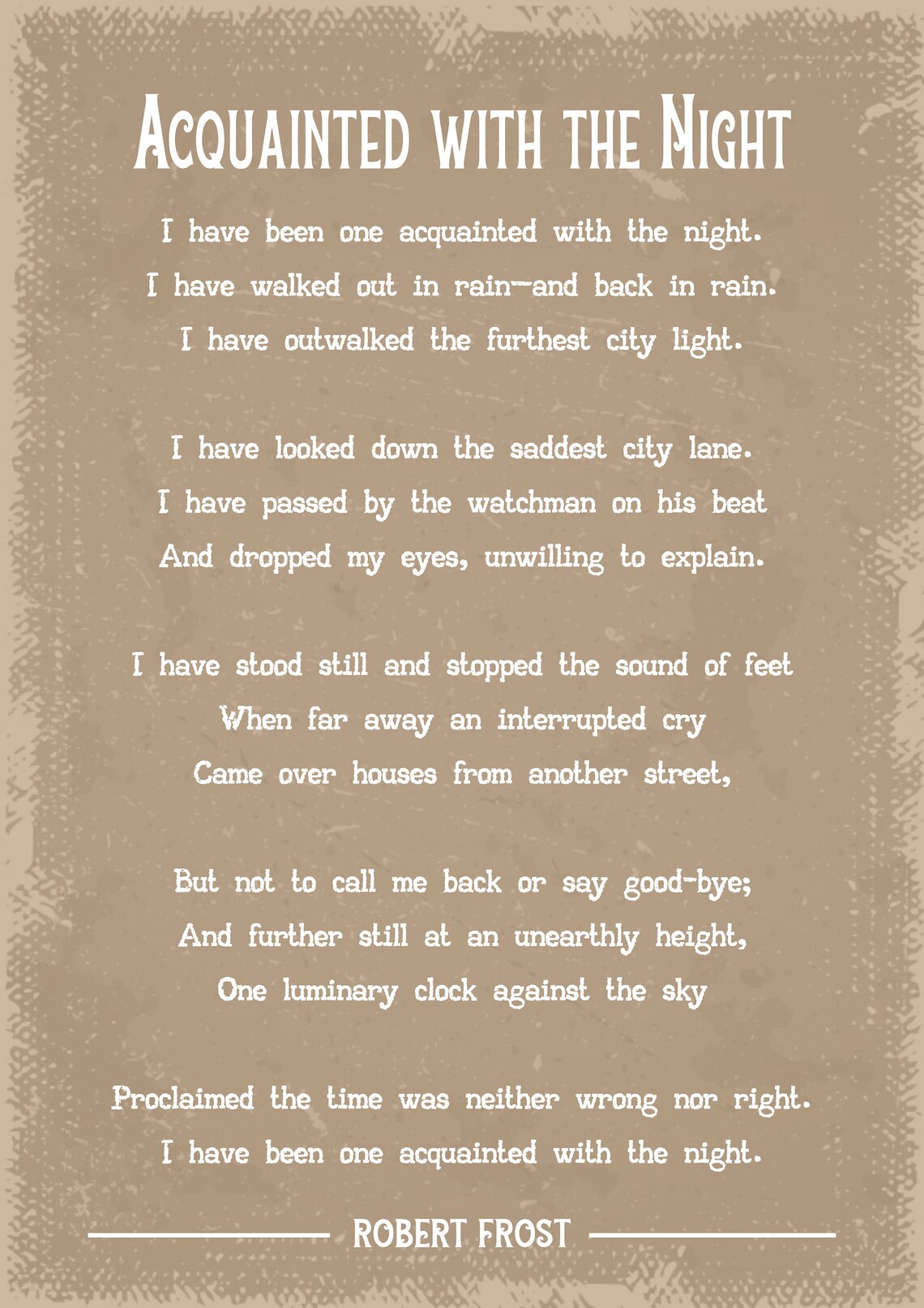 Robert Frost Aquainted With the Night Poem Art Print - Etsy UK