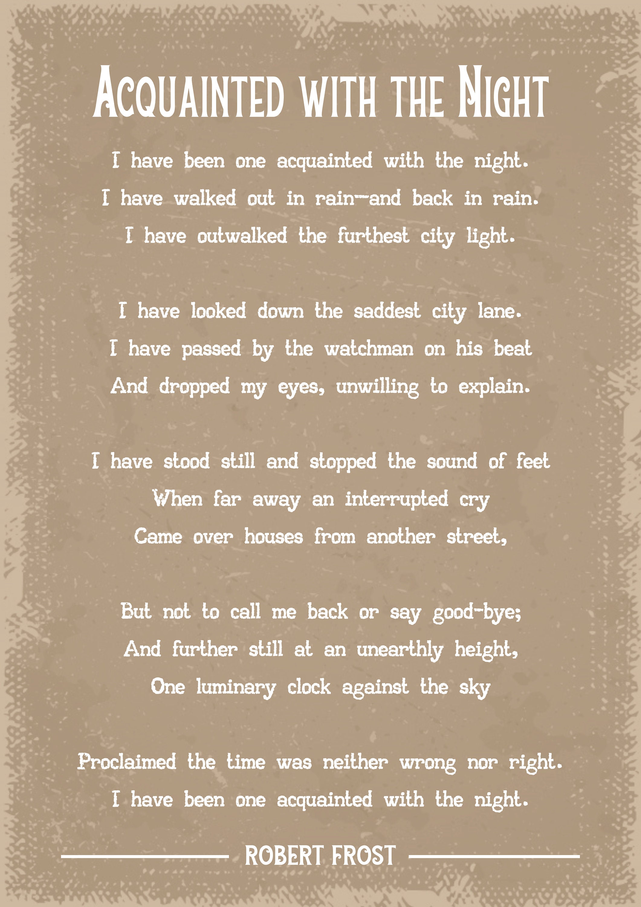 Robert Frost Aquainted With the Night Poem Art Print - Etsy UK