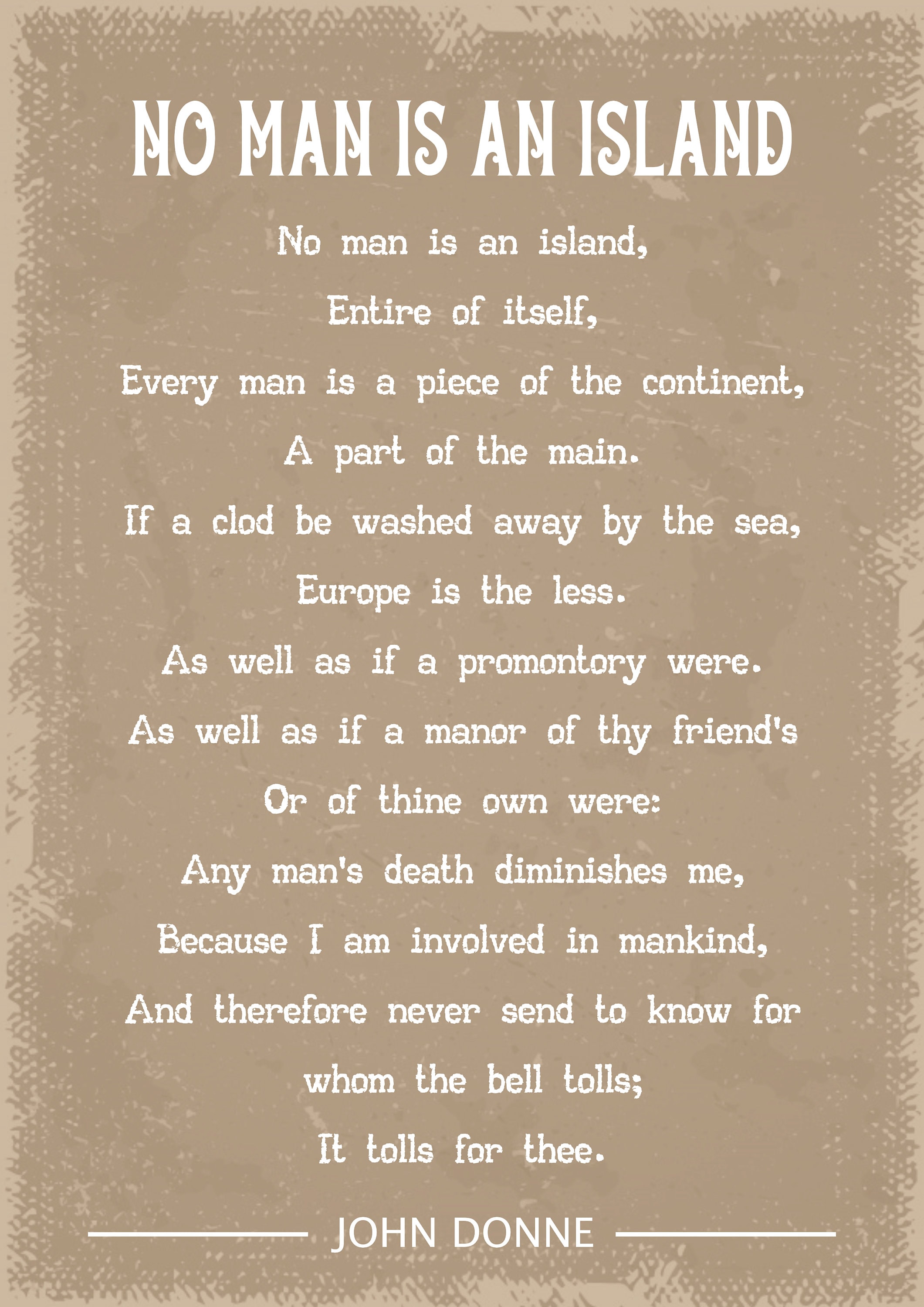 John Donne No Man is an Island Poem Art Print - Etsy