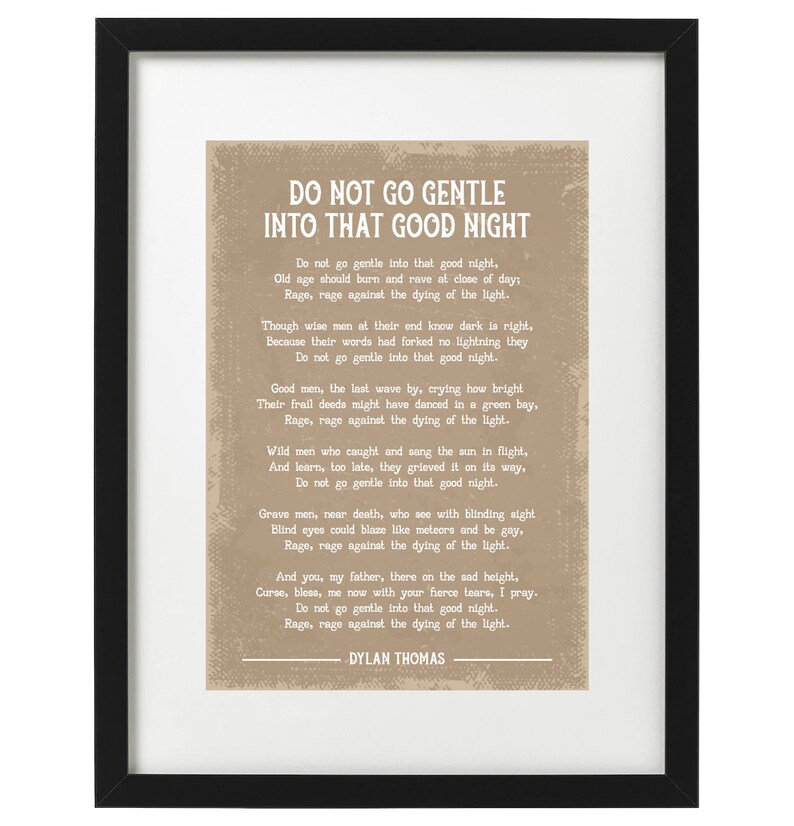 Dylan Thomas Poster Print Do Not Go Gentle Into That Good Night Poem ...
